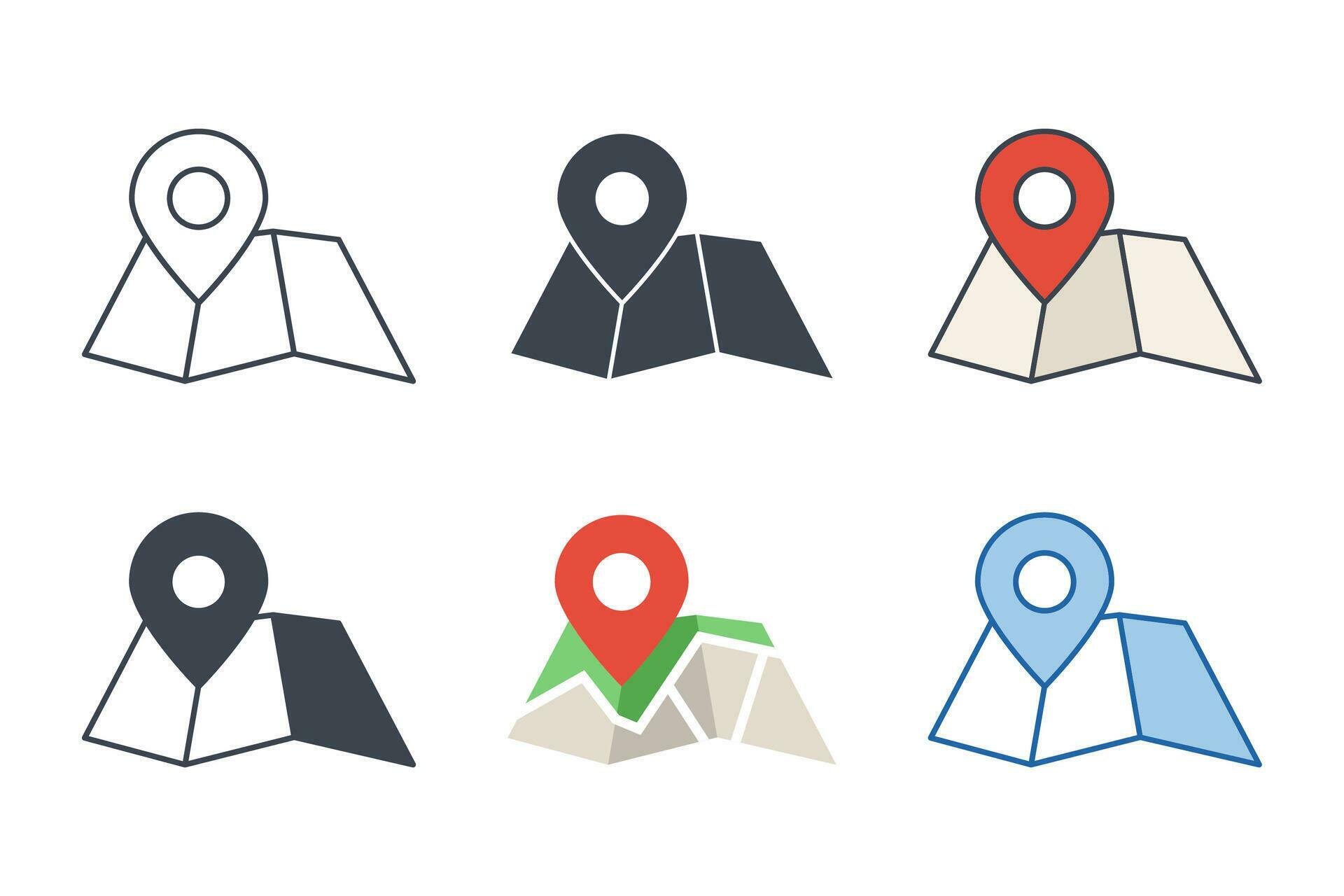 Map icon collection with different styles. Location Folded Paper Map ...