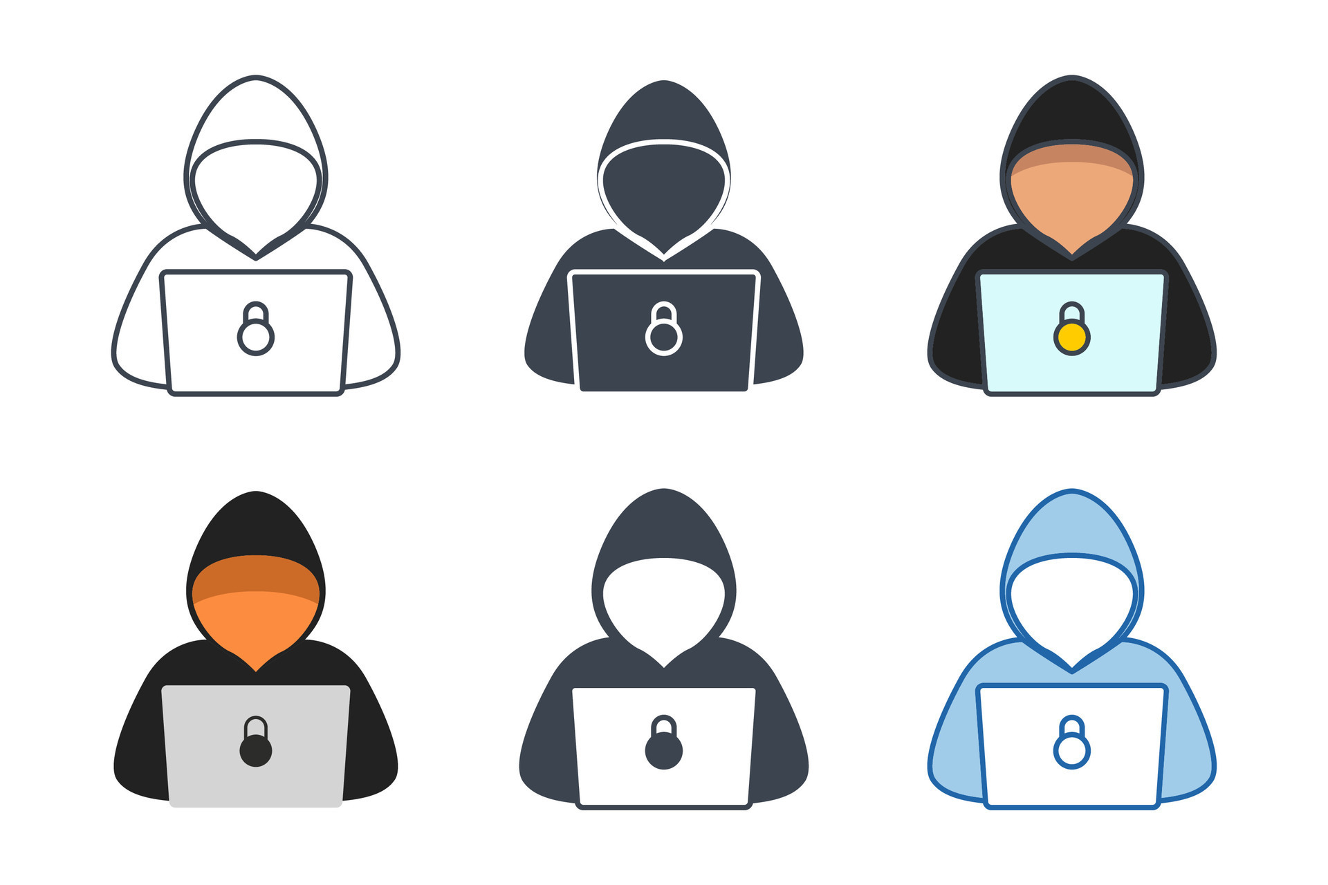 Hacker icon collection with different styles. Computer hacker with ...