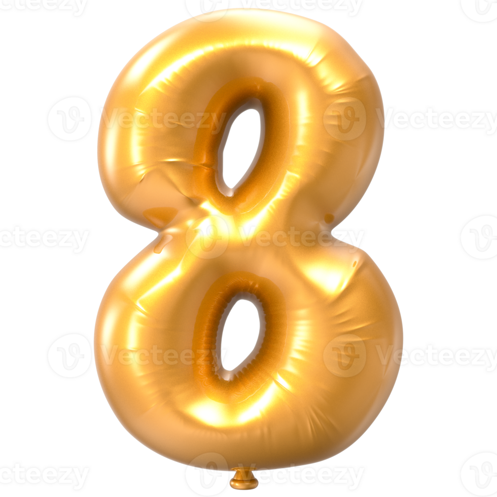 8 Balloon Number Gold 3d Rendering 34383617 Png