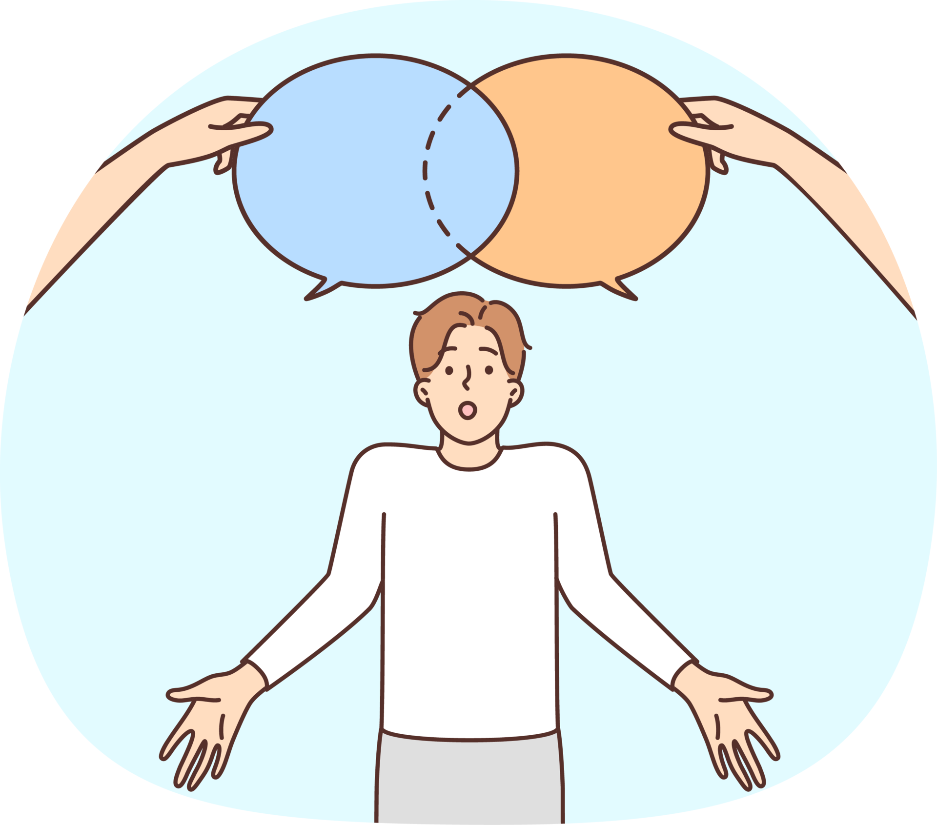 Confused man with speech bubbles above head 34386538 PNG