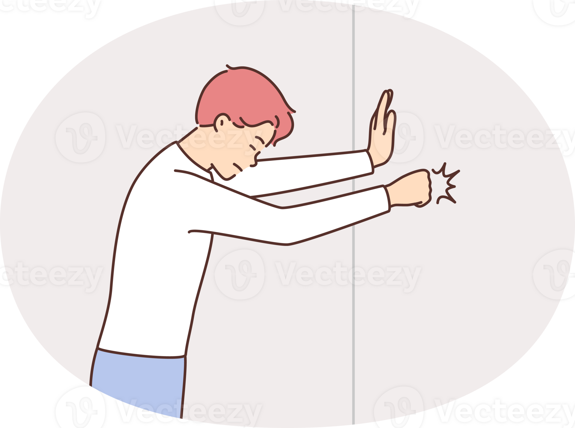 Angry man hit wall with fist 34386736 PNG