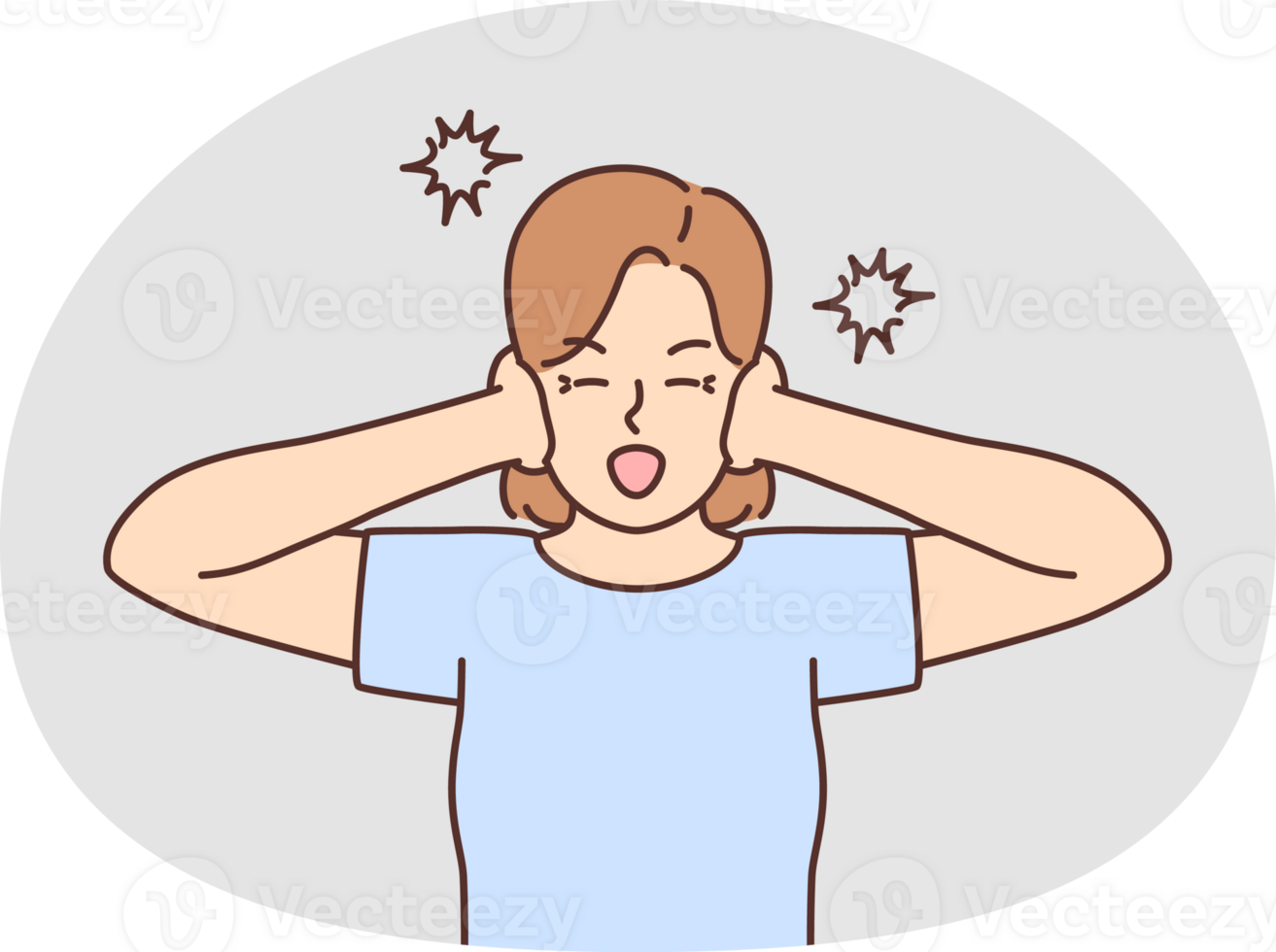 Unhappy woman suffer from excessive noise 34387429 PNG