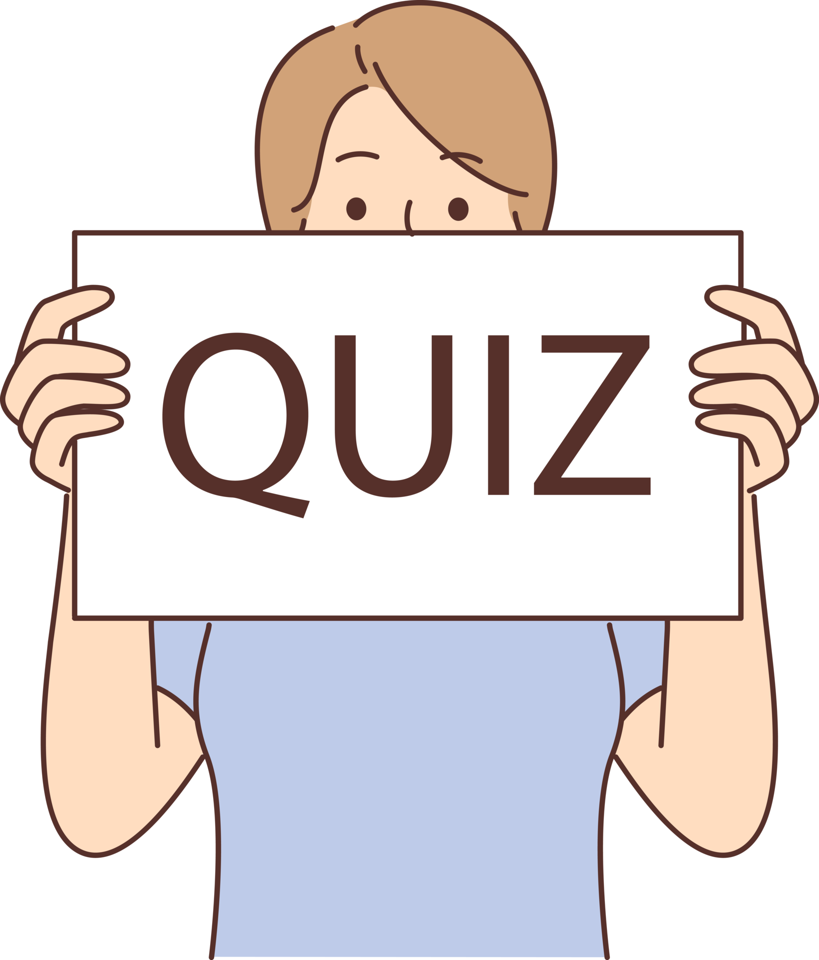 Woman demonstrates poster with quiz inscription and offers to play ...