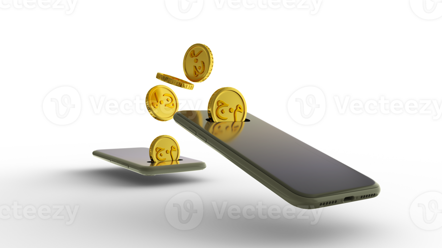 3d Rendering Of Abstract Egyptian Pound Coins Transferring From One Phone To Another Mobile