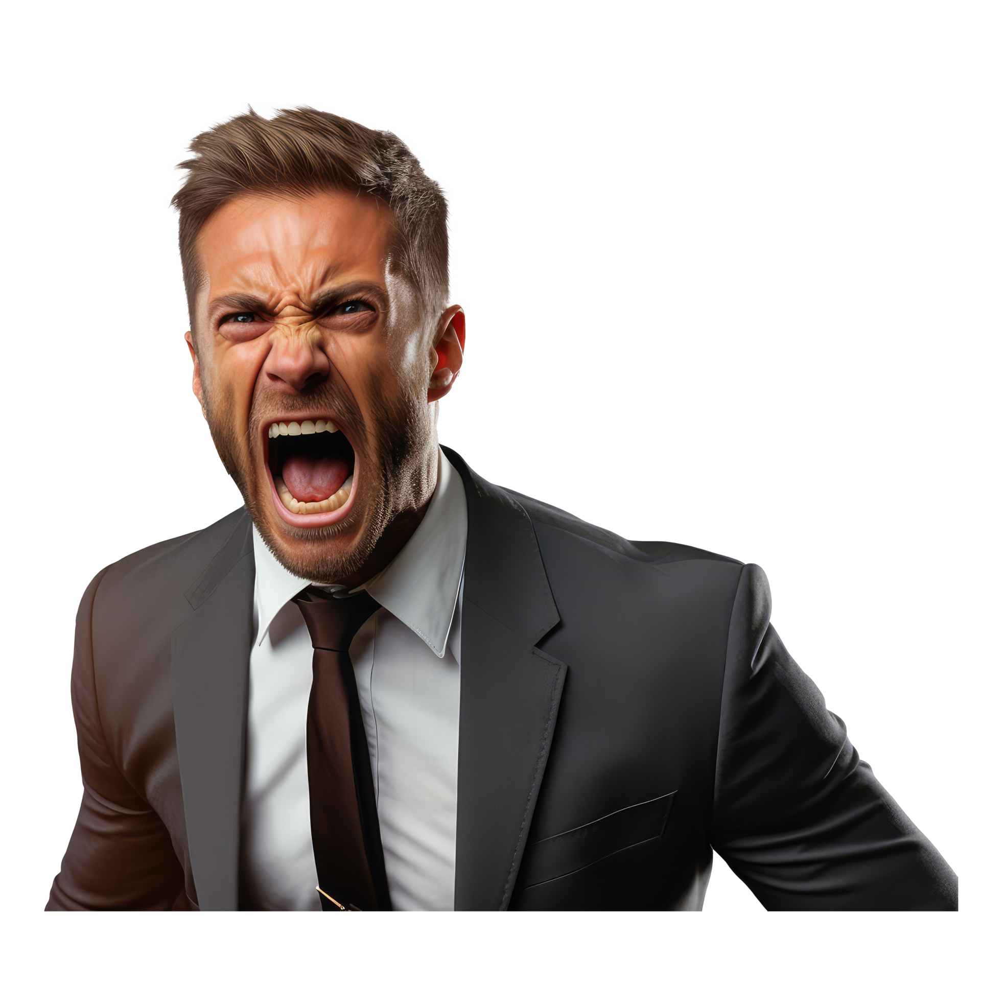 man in a suit crying angry screaming . AI Generated 34415066 PNG