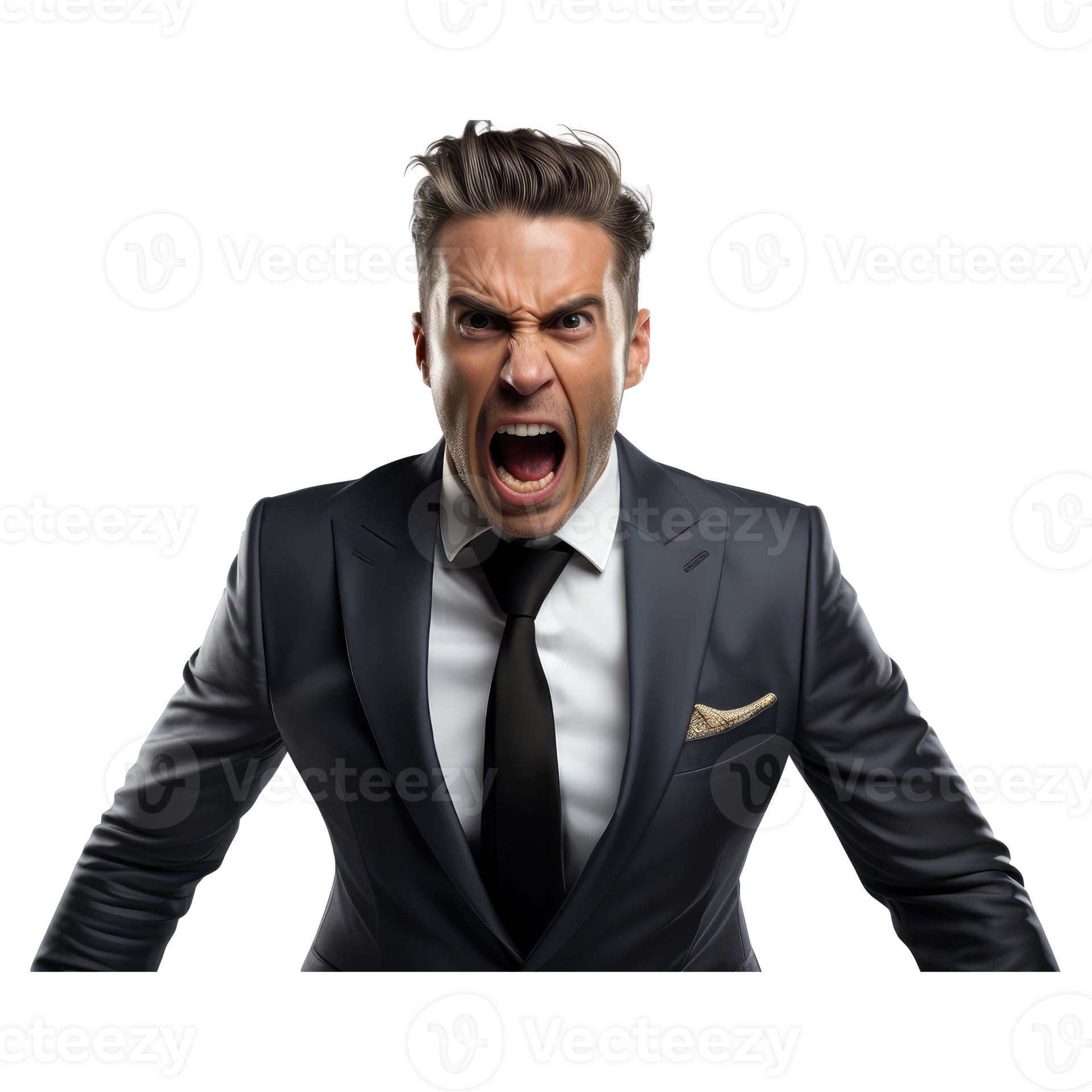 man in a suit crying angry screaming . AI Generated 34415076 PNG