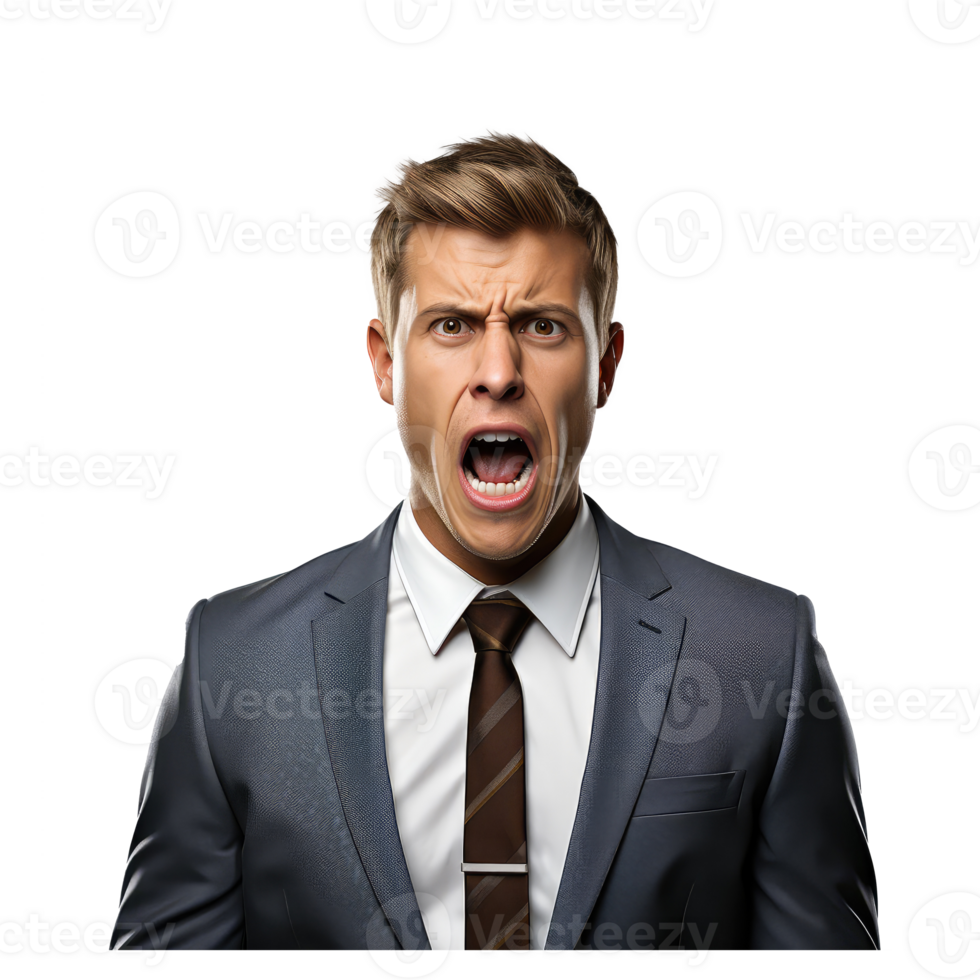 man in a suit crying angry screaming . AI Generated 34415087 PNG