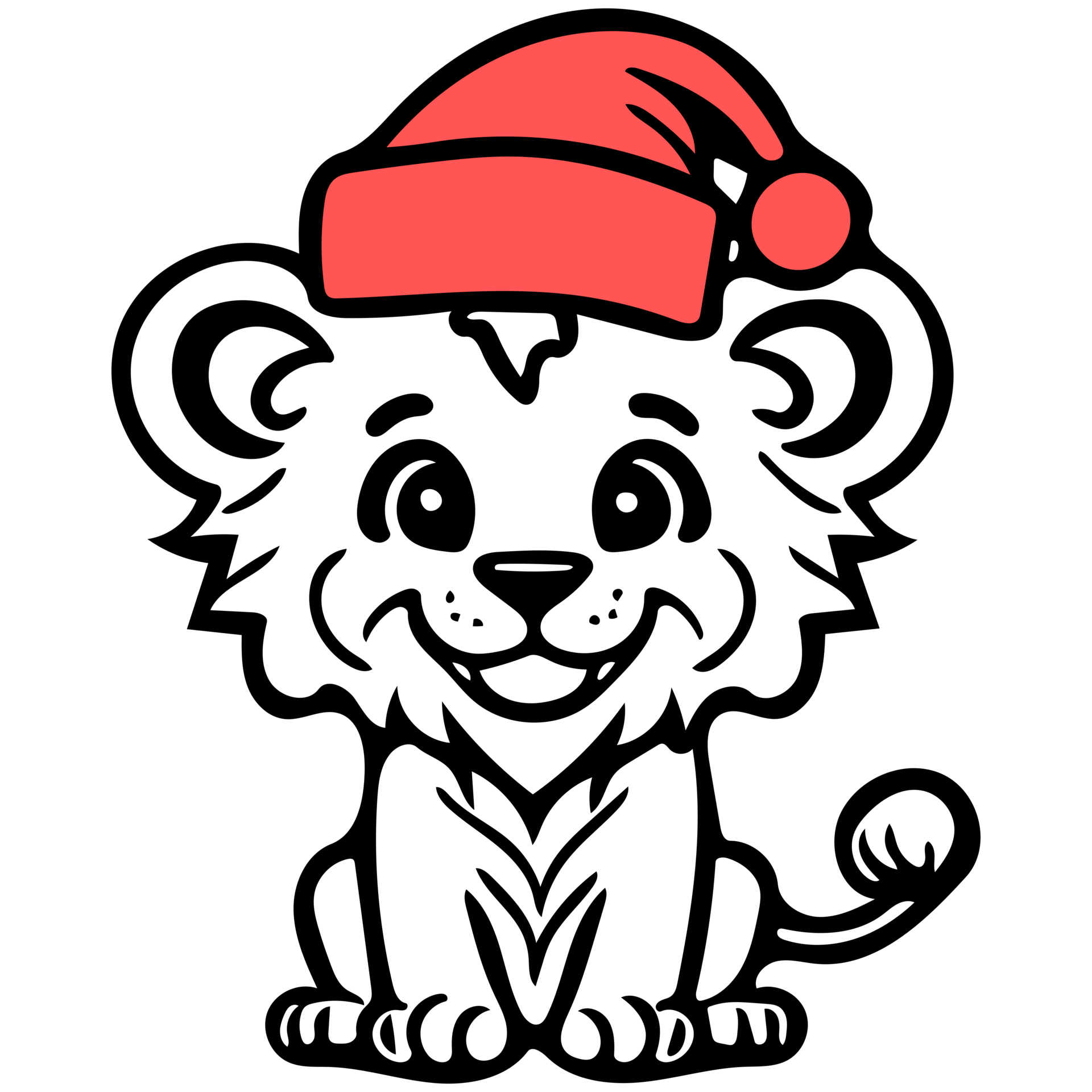 Adorable Lion Wearing a Christmas Hat 34415206 PNG