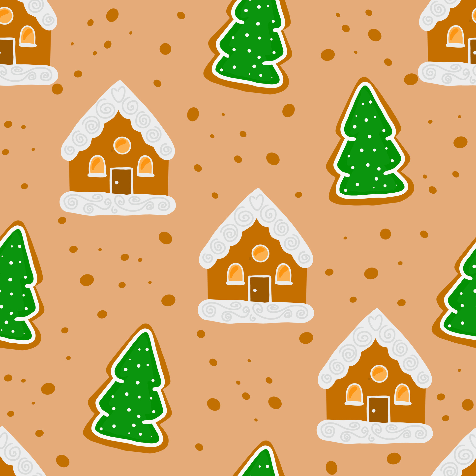 Seamless vector New Year's Eve pattern. Christmas gingerbread houses ...