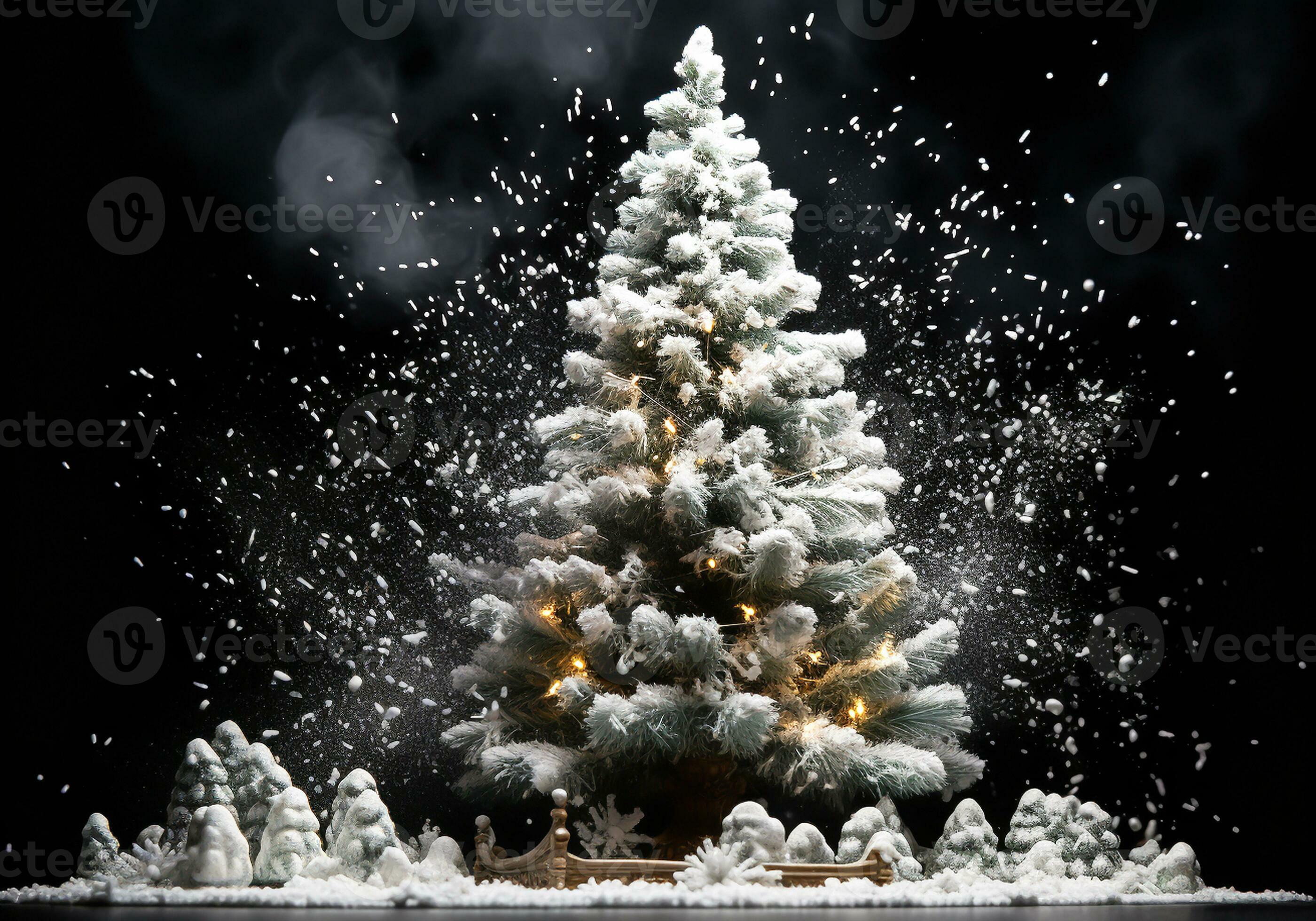 Christmas tree with snow isolated on dark background. AI generated ...