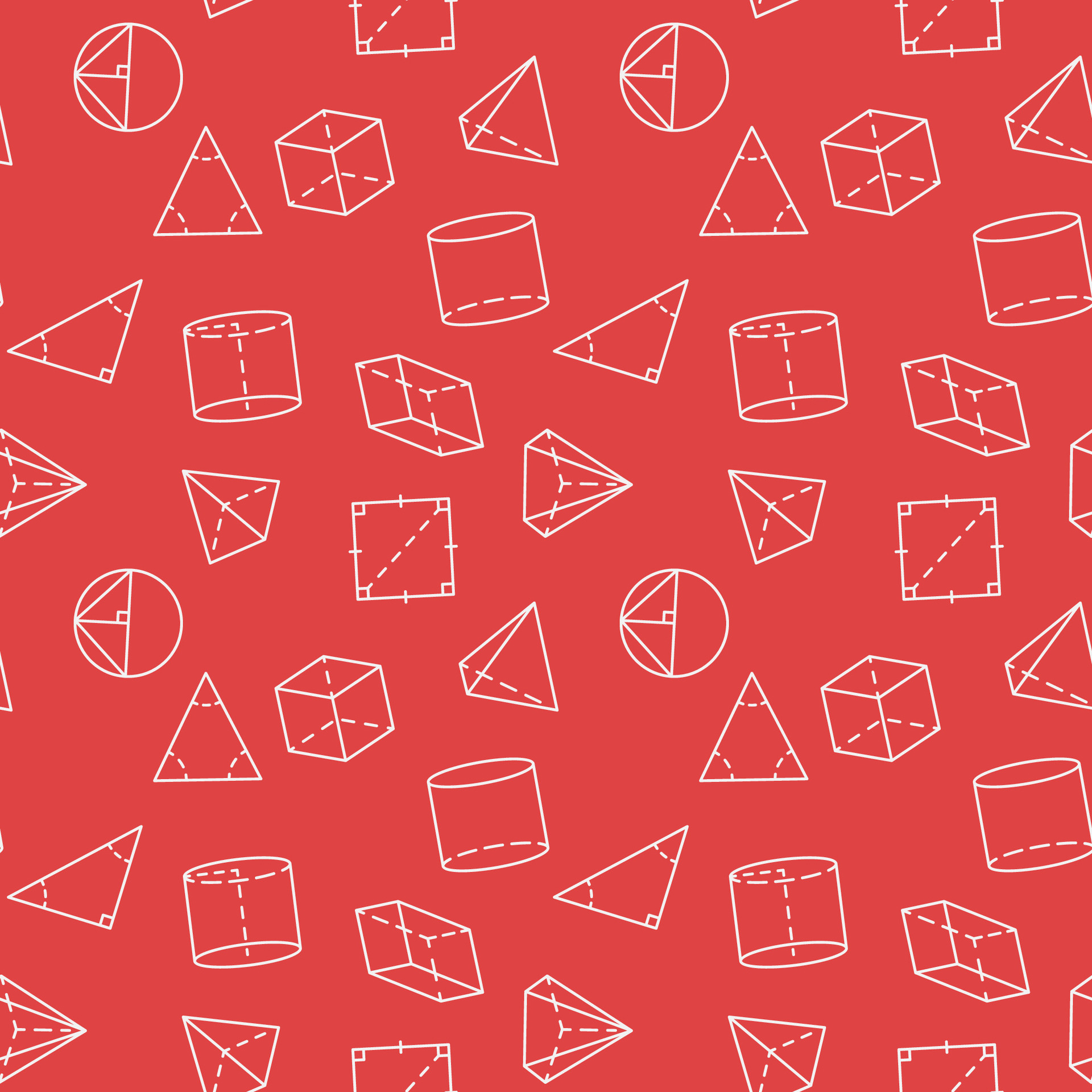 Mathematics Figures red seamless pattern in line style. Geometry Education vector background ...