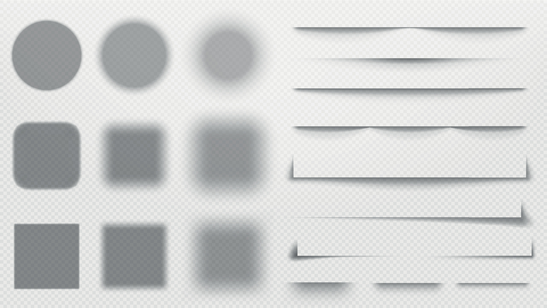 Realistic shadows dividers. Line shadow, transparent overlay template vector illustration set ...