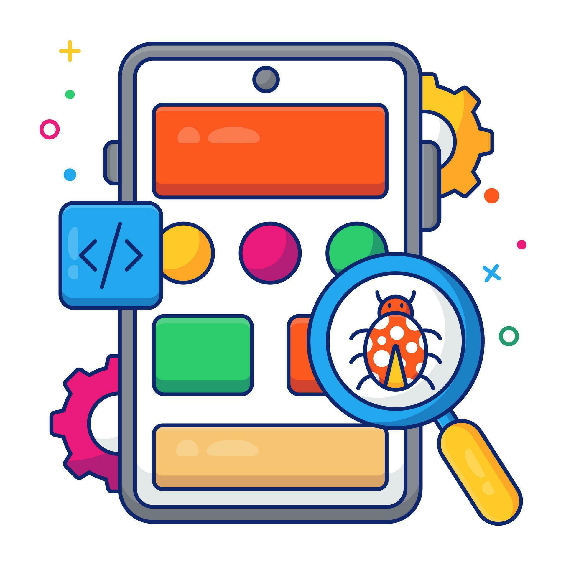 Virus under magnifying glass, debugging 34461849 Vector Art at Vecteezy