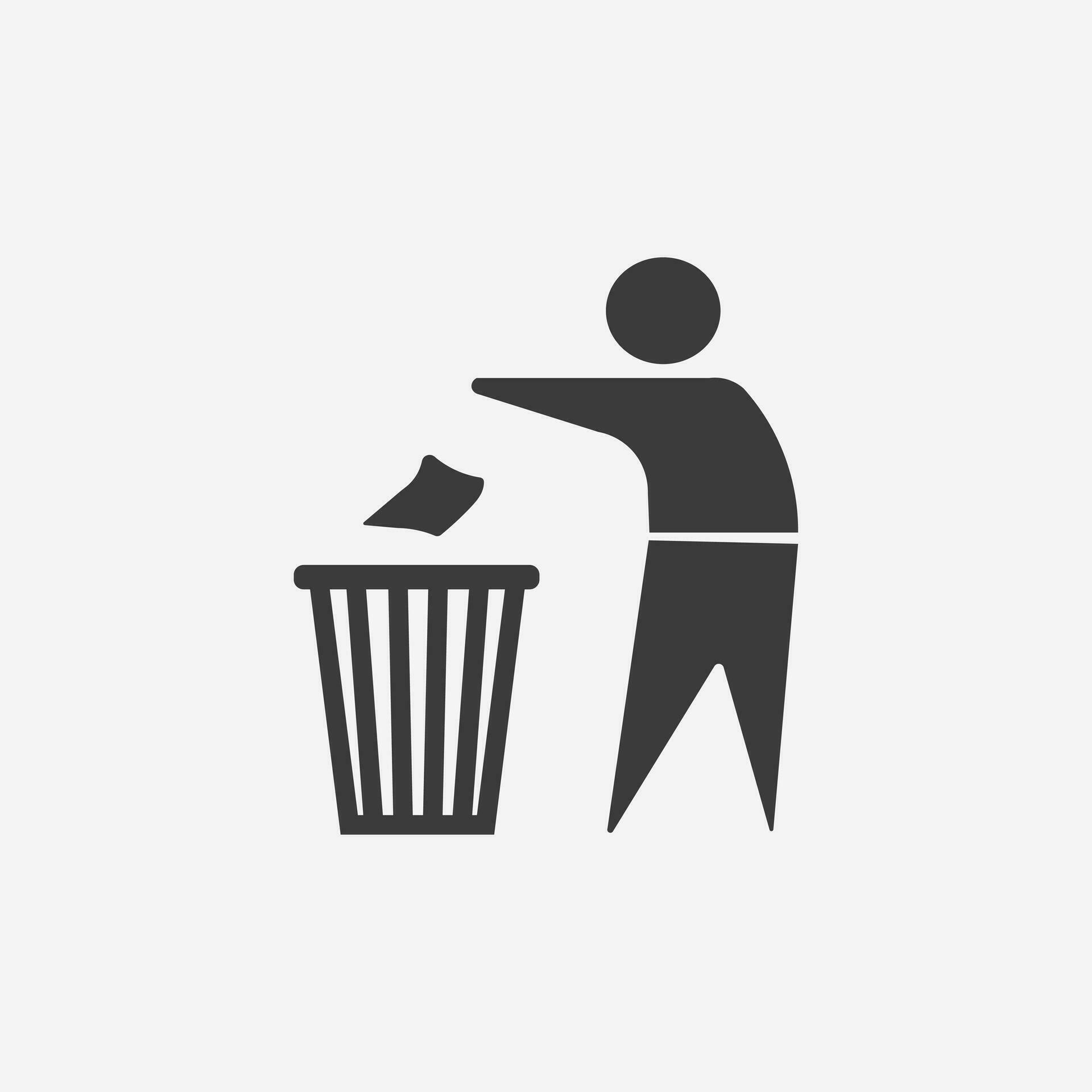 Tidy man icon vector isolated. trash, can, waste, do not litter symbol. garbage, package ...