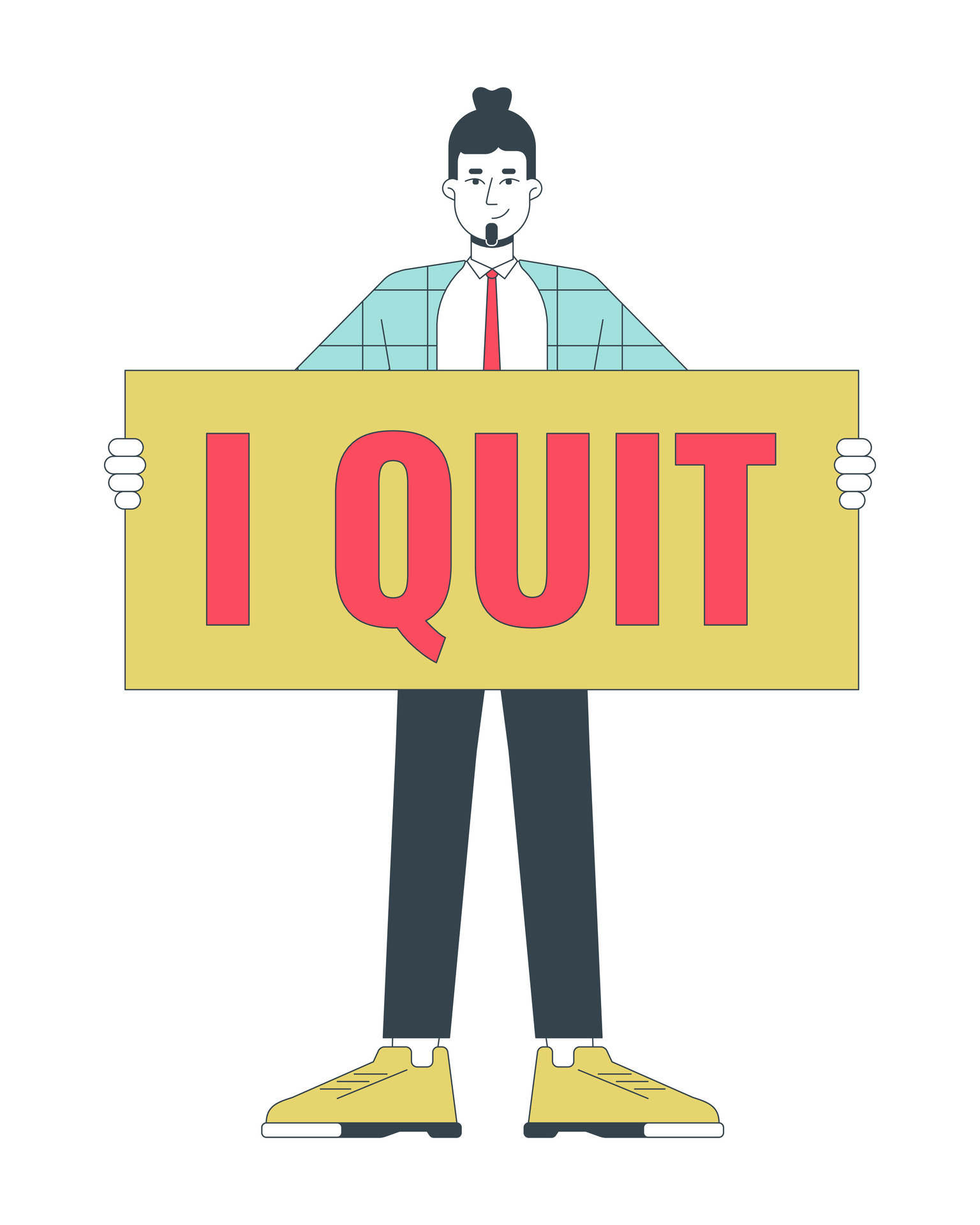 Decision to quit job 2D linear illustration concept. Caucasian adult man employee leaving ...