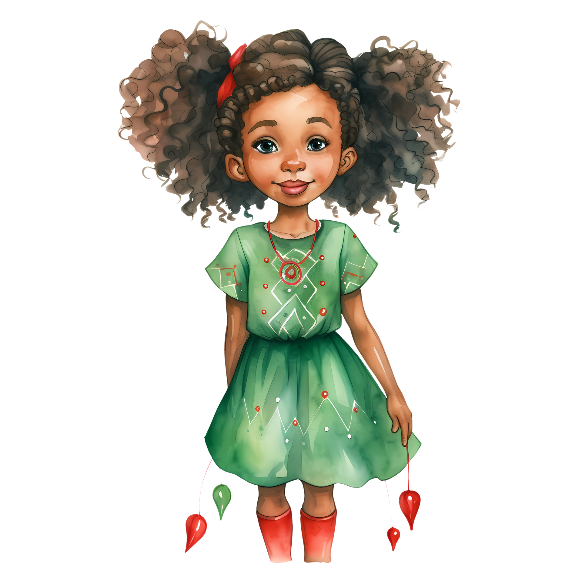 Cute Girl Happy New Year African American Watercolor Clipart Illustration Ai Generative 34485829 Png