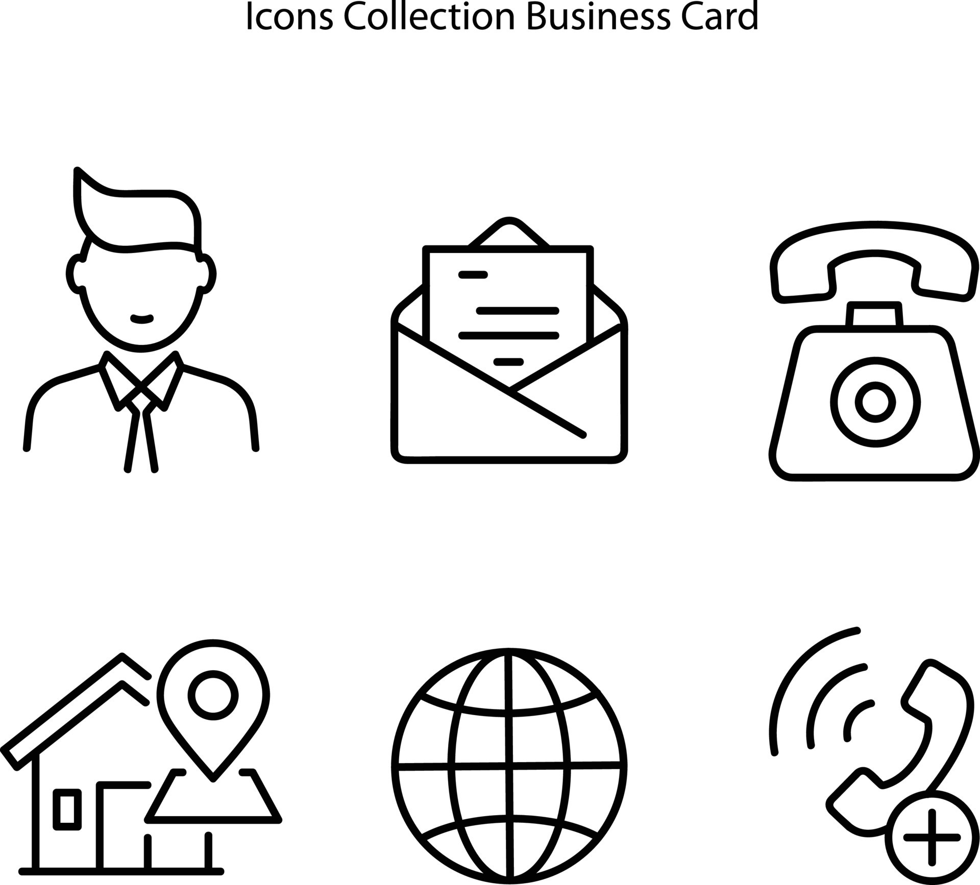 Business Card Icon Set. Vector minimal symbols for business card ...