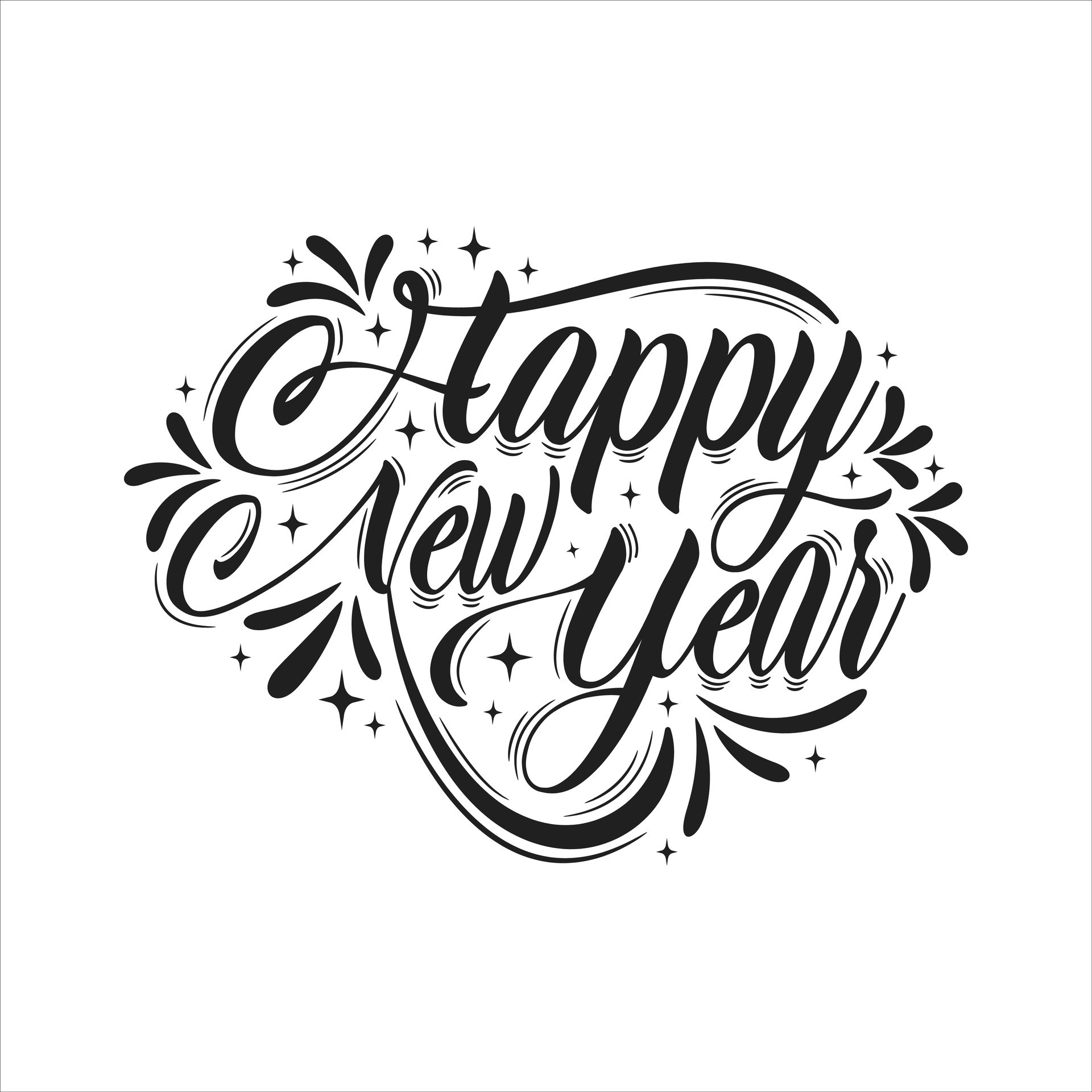 Happy New Year Abstract Hand Drawn Creative Calligraphic Design Vector