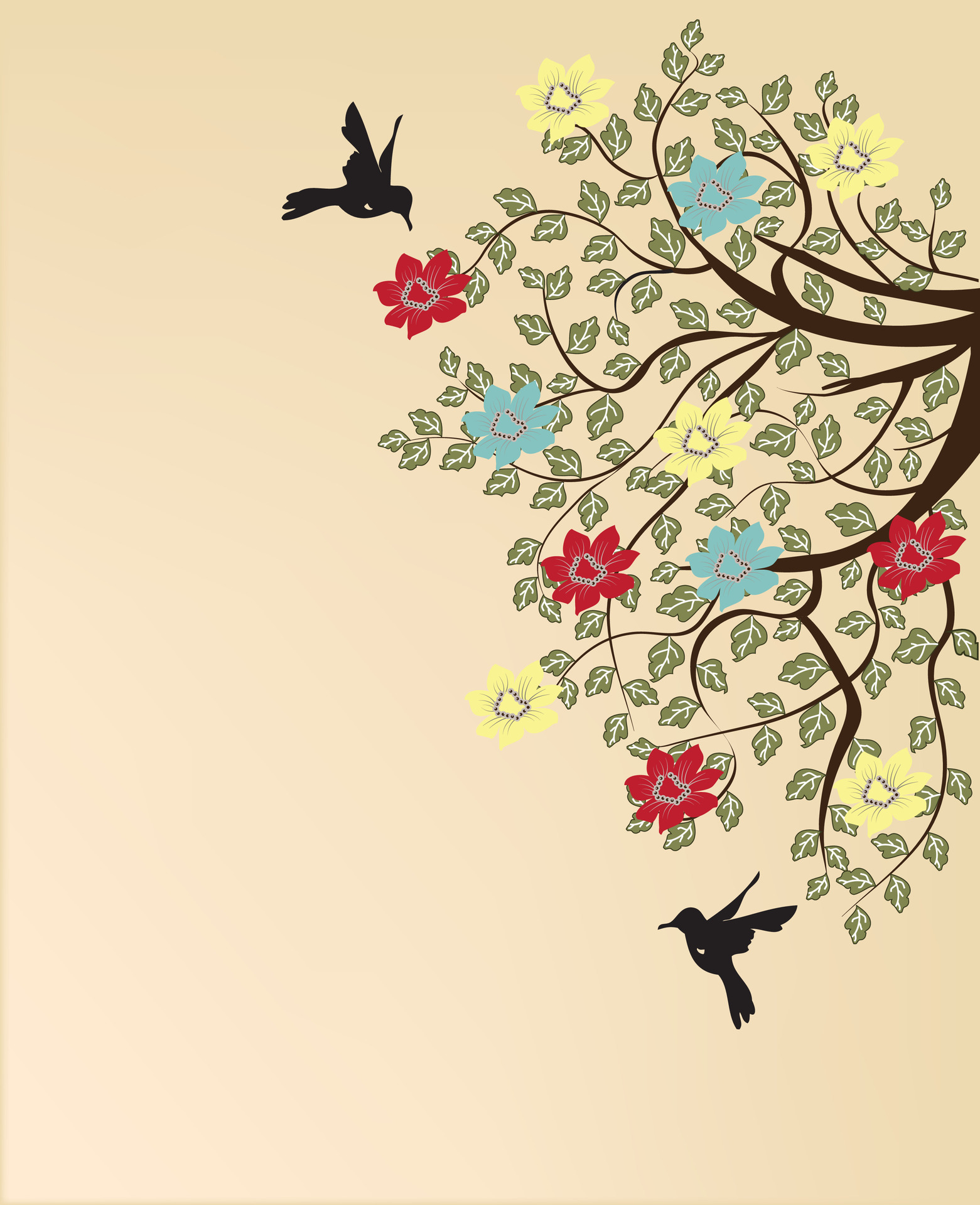 Tree branch with leafs and flowers 34509715 Vector Art at Vecteezy