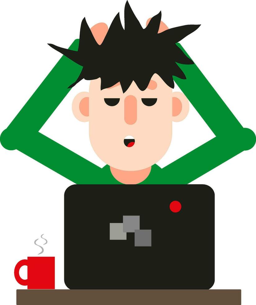 Man in front of a computer on meeting, icon, vector on white background ...