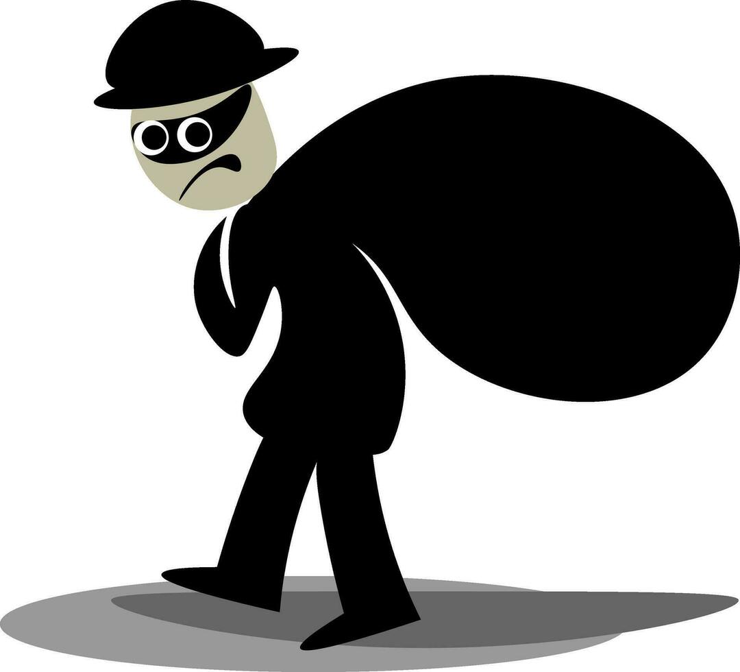 Clipart Of A Thief Carrying A Black Sack Of Stolen Items And Sneaking