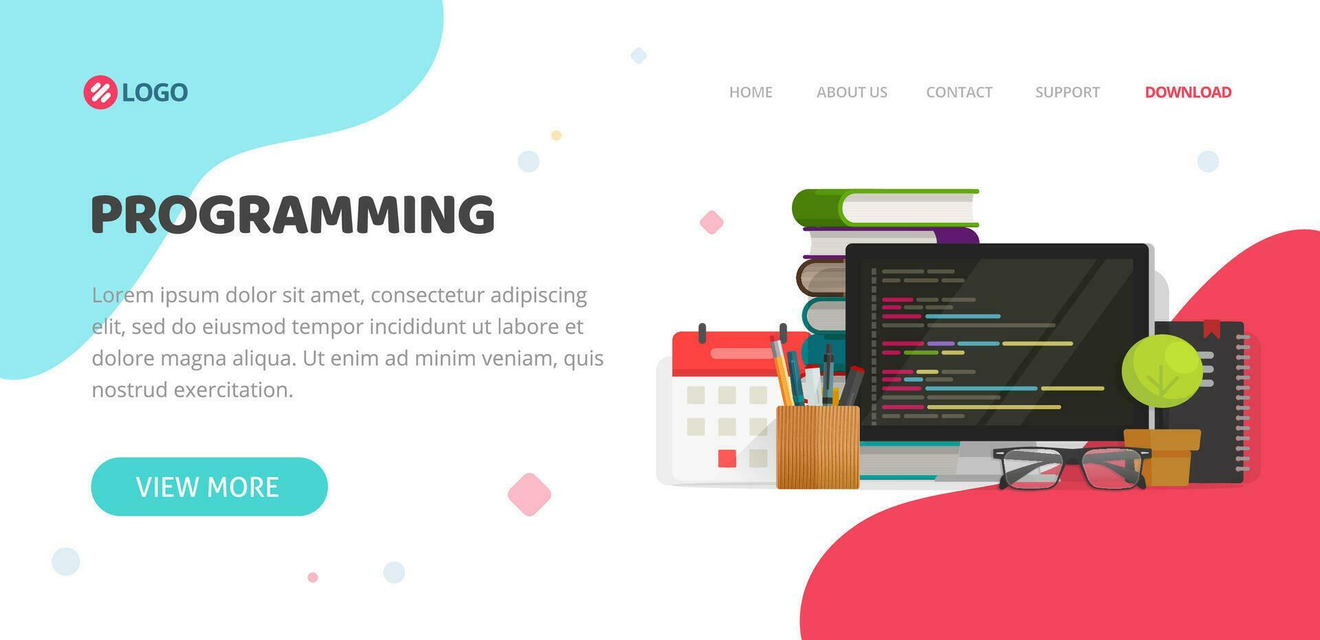Programming Or Coding Service Agency Website Template Design Vector Layout Or Mockup Flat