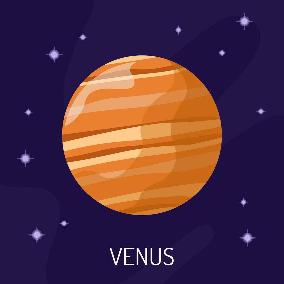 Vector illustration of the planet Venus in space. A planet on a dark ...