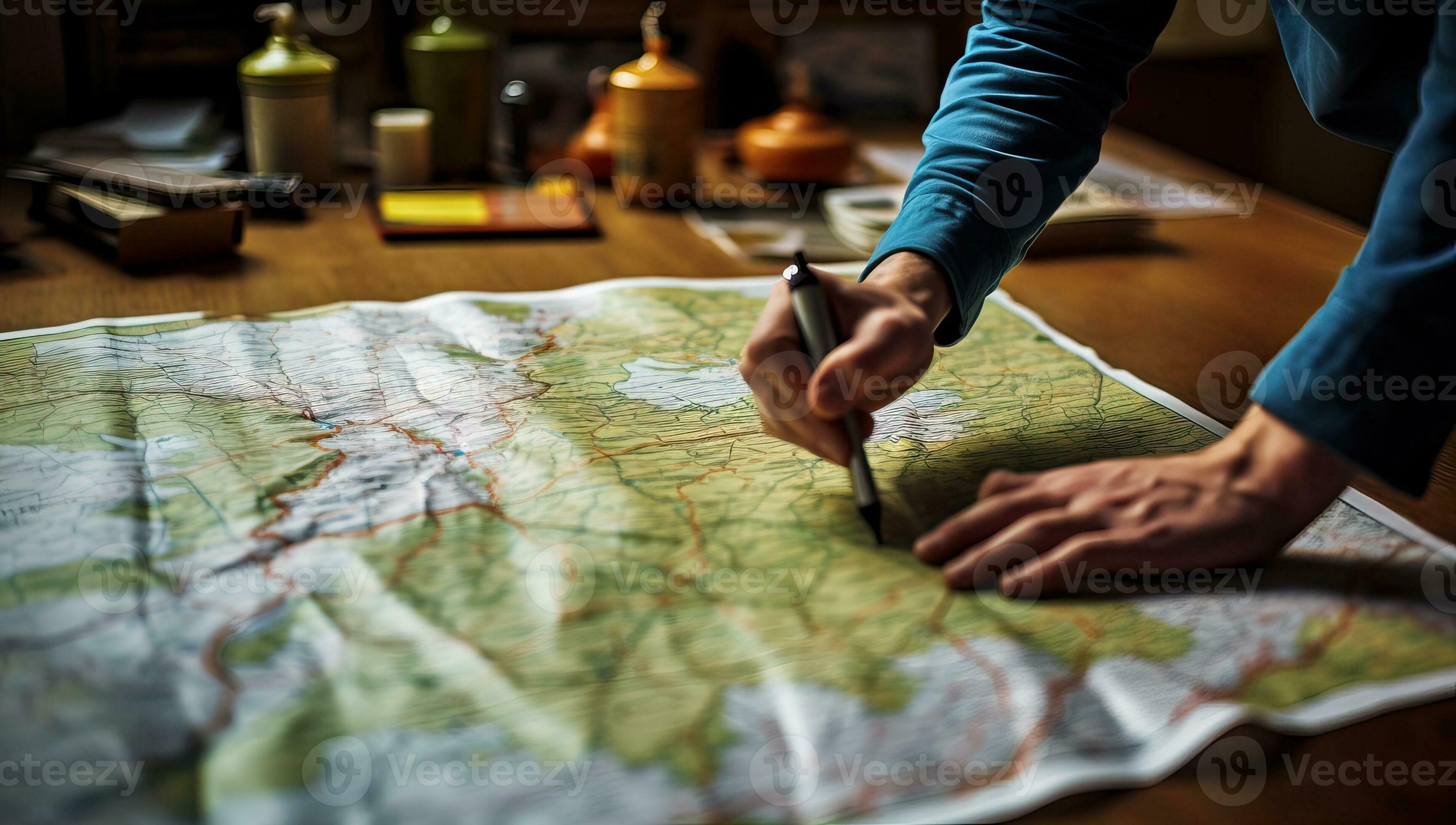 Man Planning a Route on a Map. AI Generated. 34590097 Stock Photo at Vecteezy