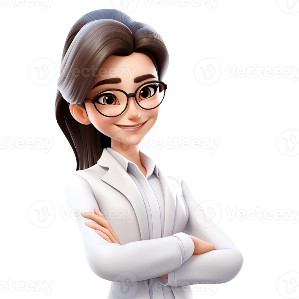 Ai Generated 3d Cute Cartoon Woman Character In White Suit 34599482 Png