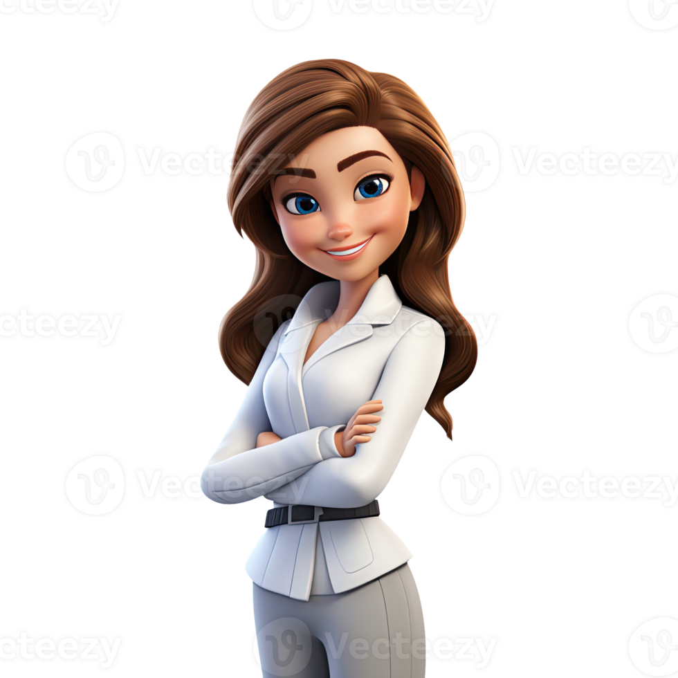 Ai Generated 3d Cute Cartoon Woman Character In White Suit 34599484 Png