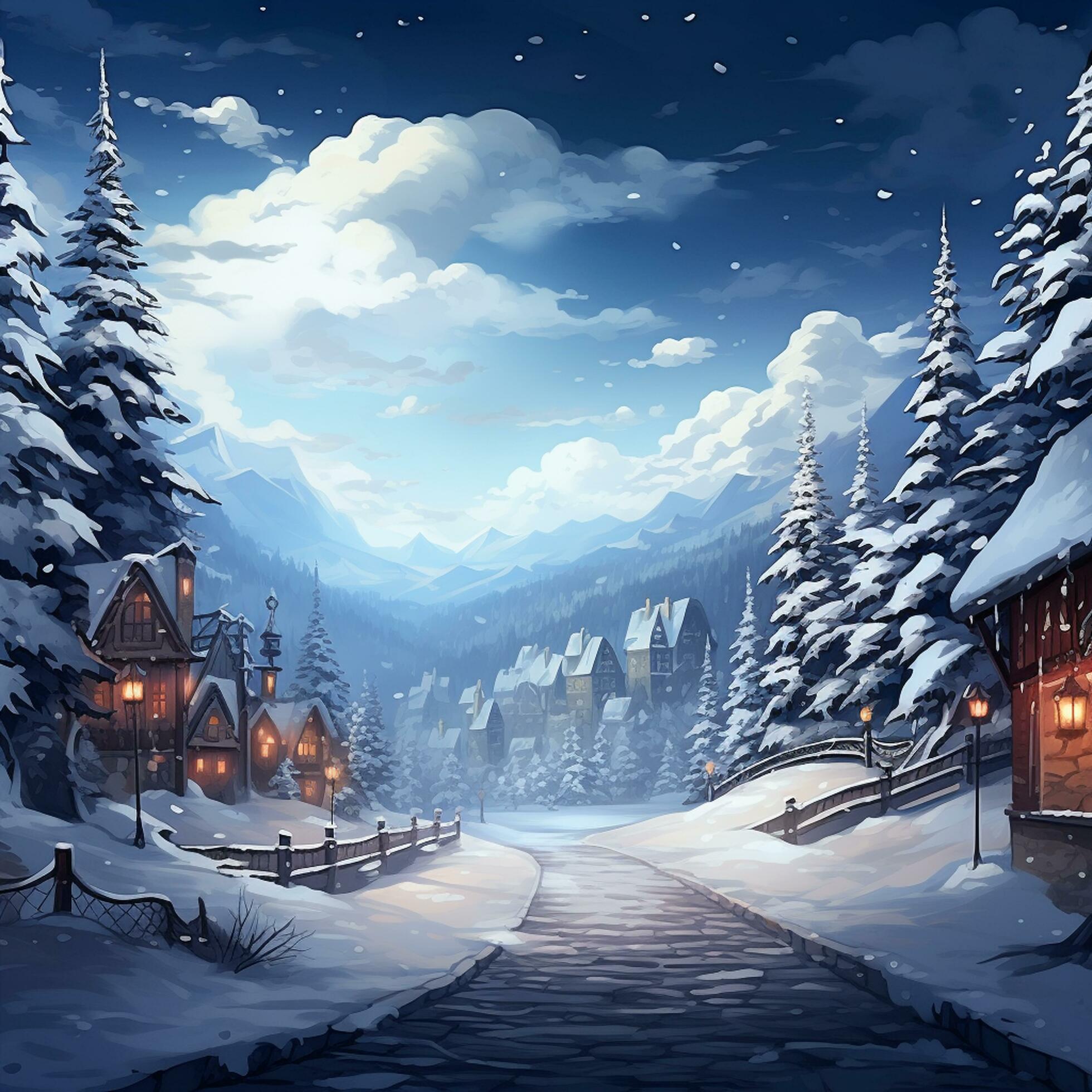 AI generated Snow background and tree winter with copy space scene ...