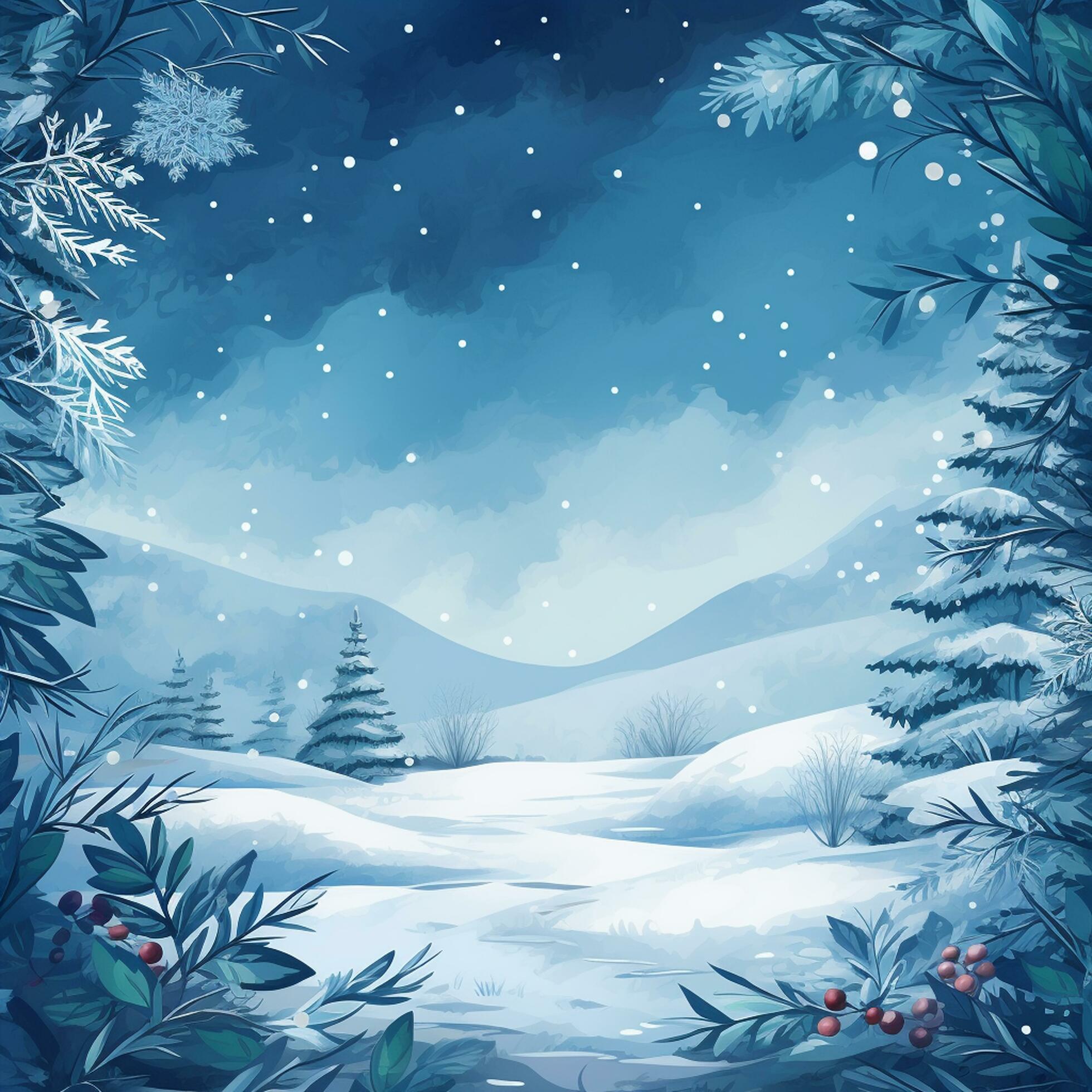 AI generated Snow background and tree winter with copy space scene ...
