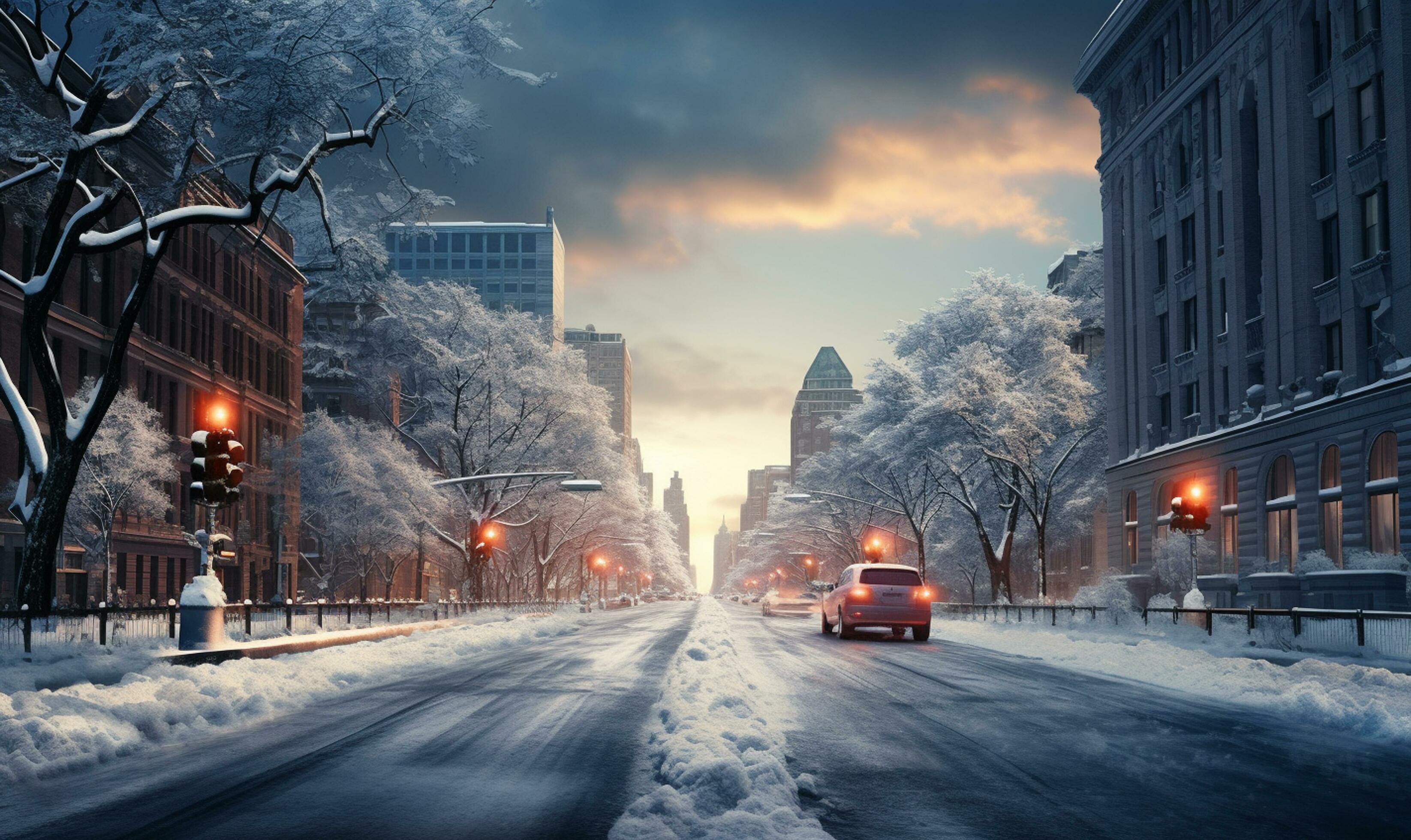 AI generated Snow background and tree winter with copy space scene ...