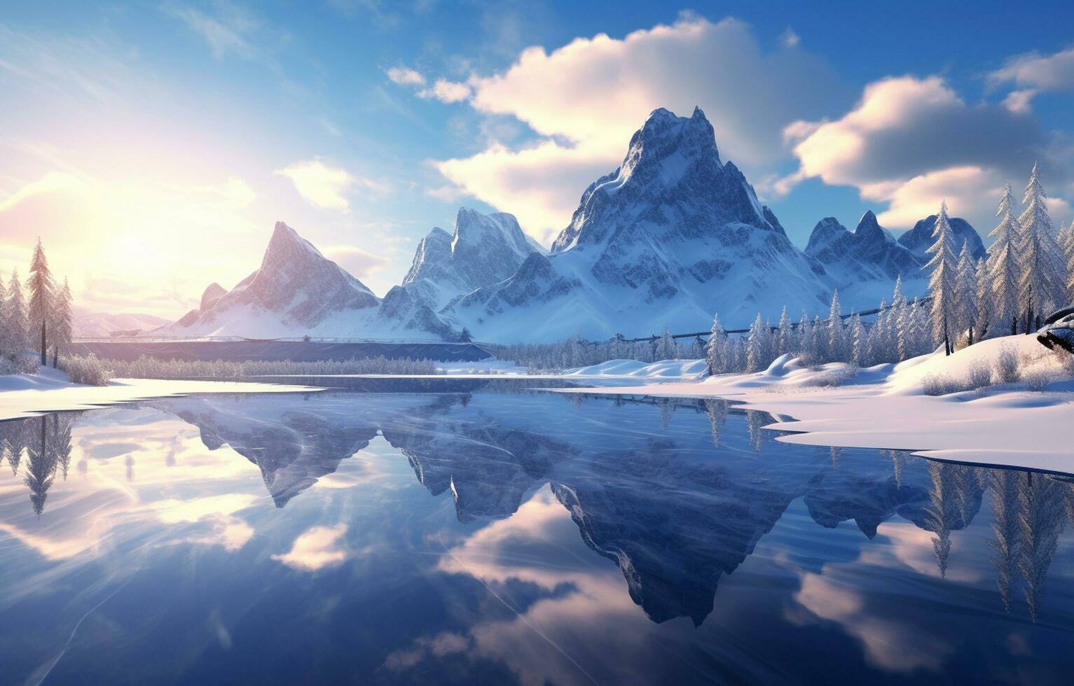 AI generated Snow background and tree winter with copy space scene ...