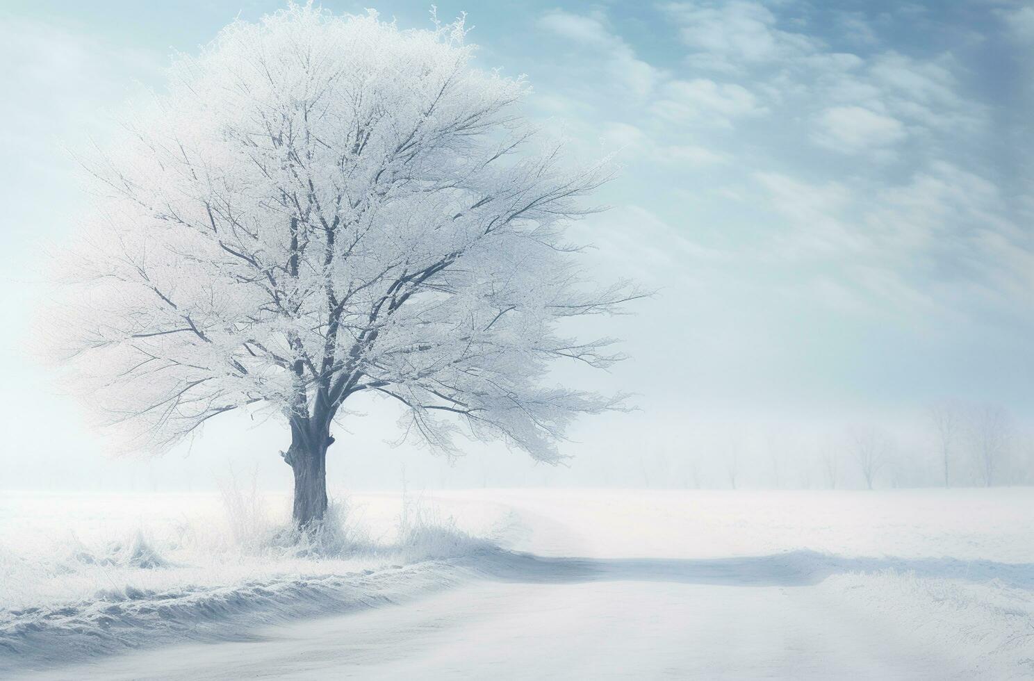 AI generated Snow background and tree winter with copy space scene ...