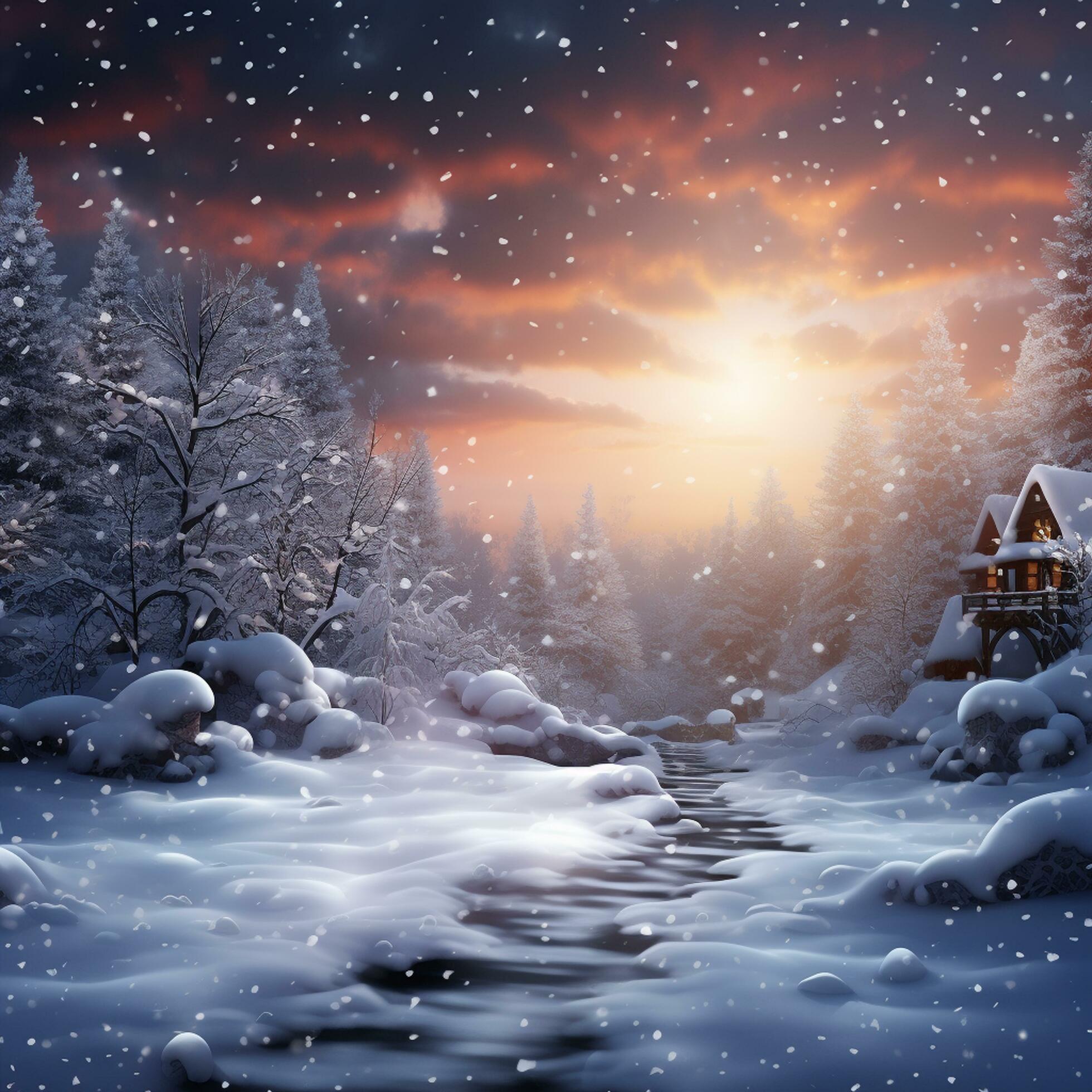 AI generated Snow background and tree winter with copy space scene ...