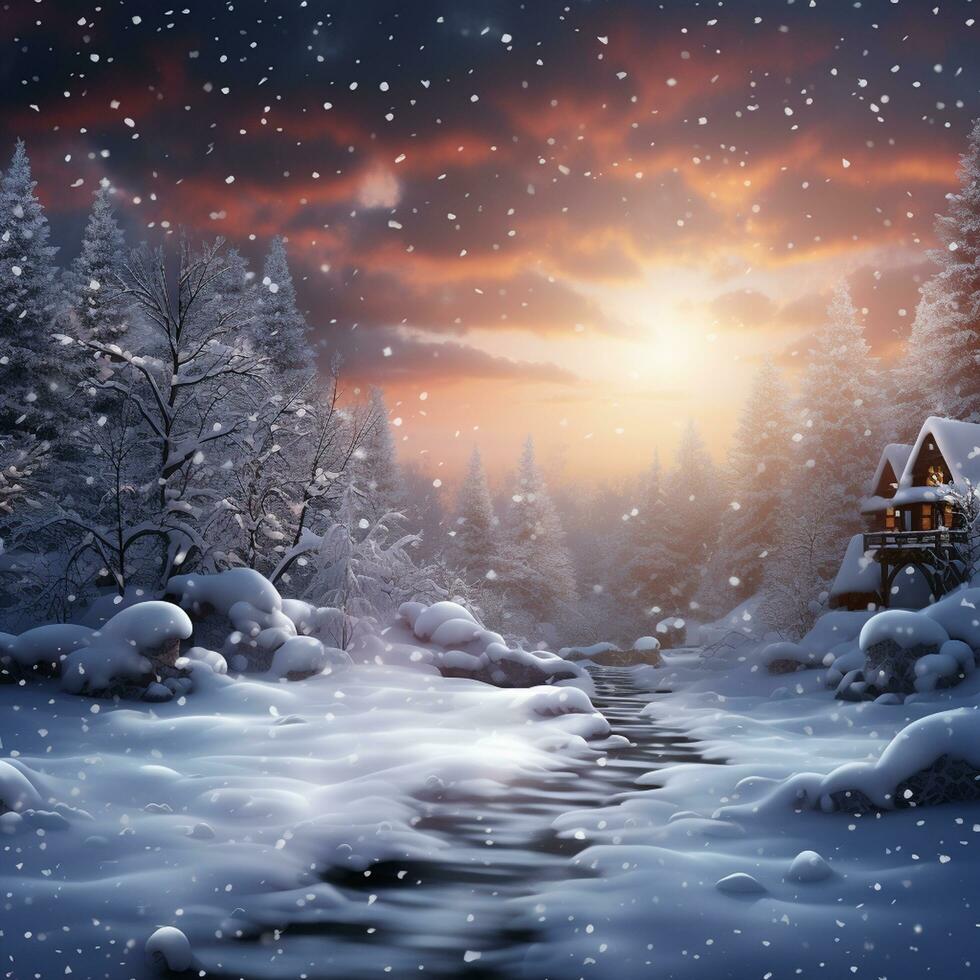 AI generated Snow background and tree winter with copy space scene ...