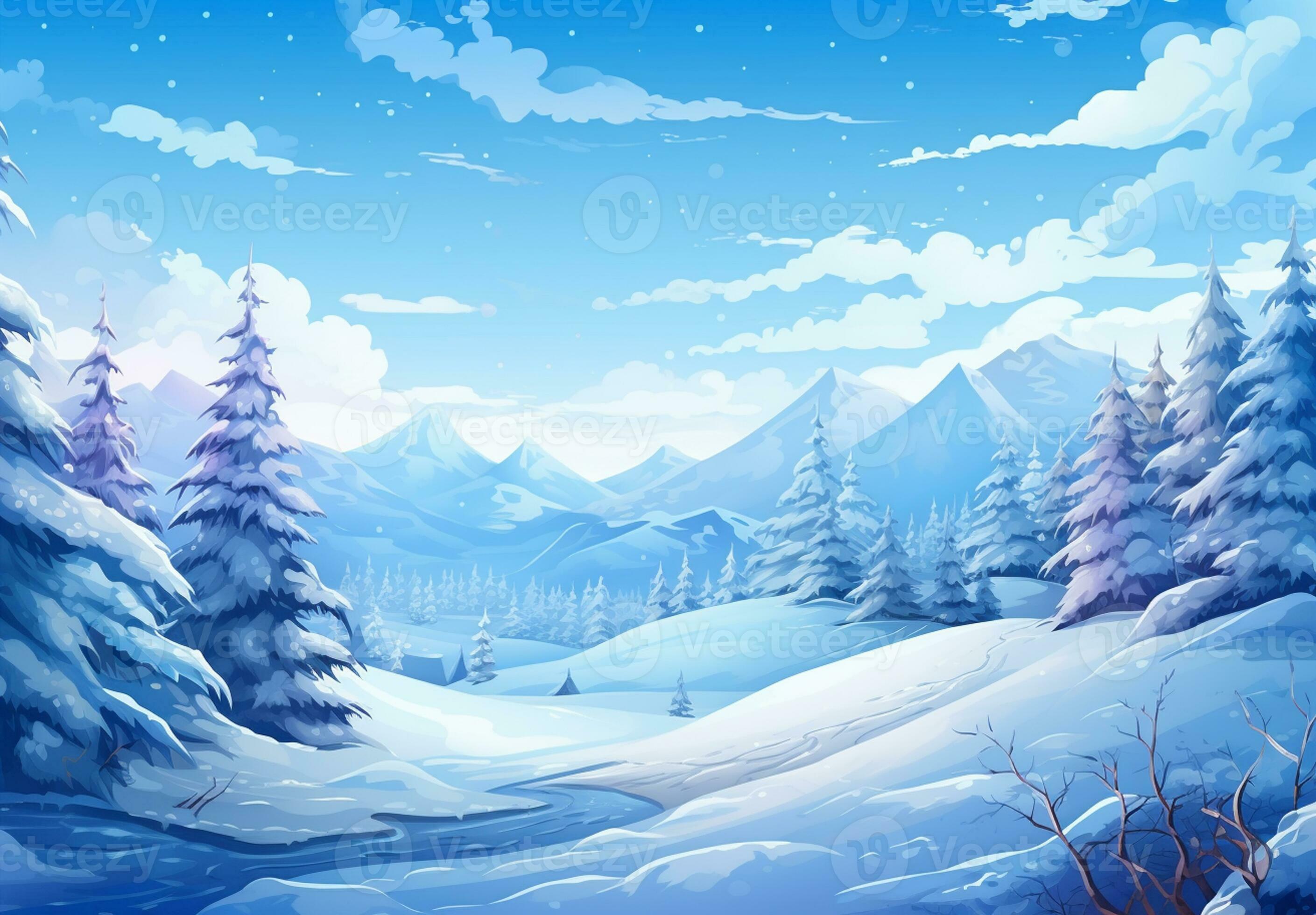 AI generated Snow background and tree winter with copy space scene ...