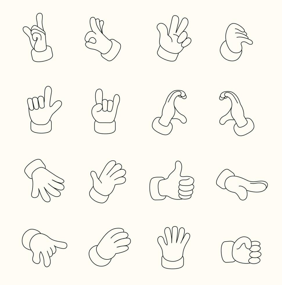 Hand Gestures Line Icons. Groovy character hand shows finger gestures ... Hand Gestures Line Icons. Groovy character hand shows finger gestures ...