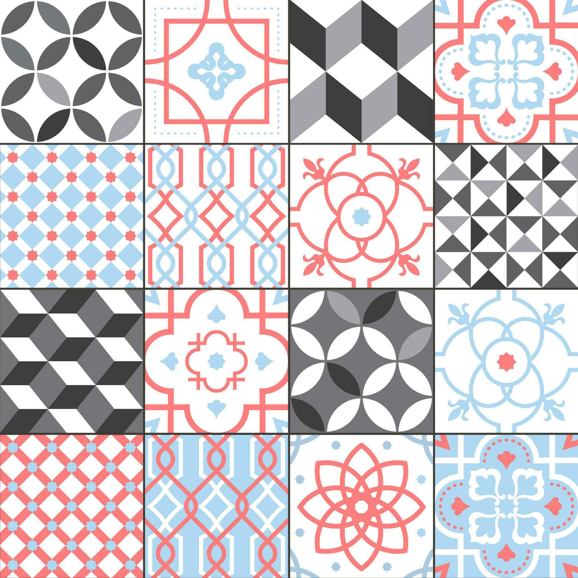 Different tiles pattern collection. Colorful and monochrome tracery set ...
