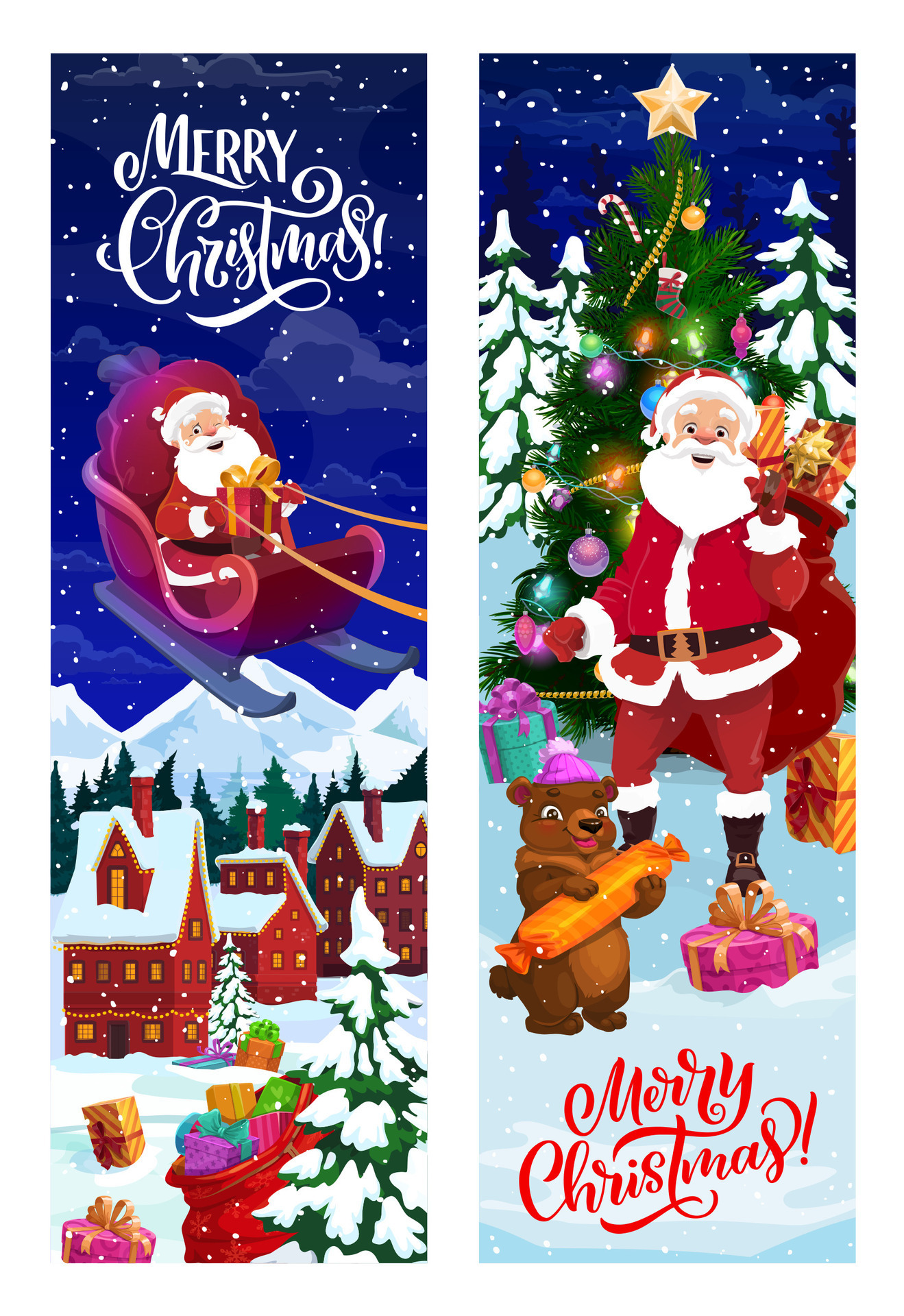 Christmas banners with santa claus, vector cards 34631099 Vector Art at Vecteezy