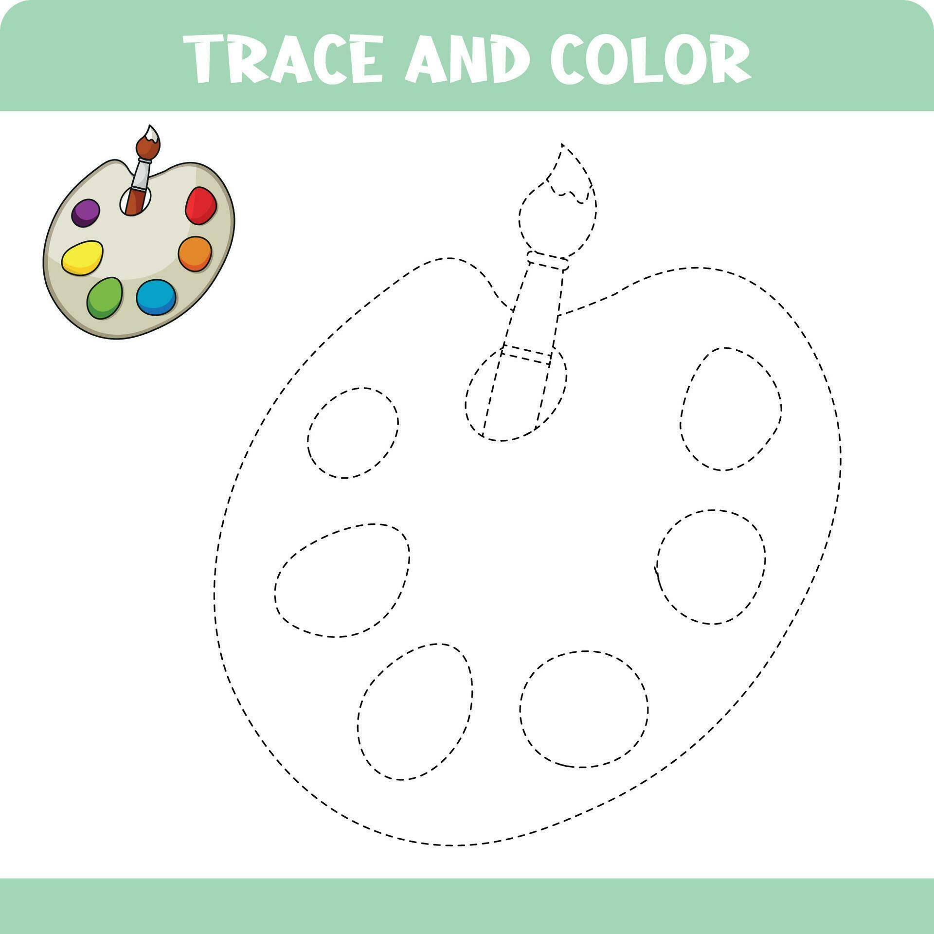 Trace and color educational worksheet for kids. Tracing palette ...