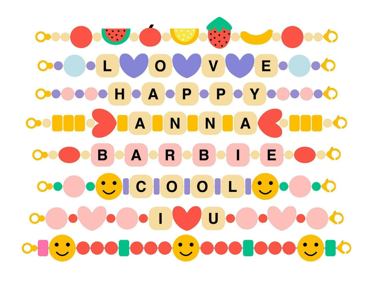 Set Of Plastic Beads Bracelets Flat Style Vector Set Different Kinds Of Funky Trendy Bracelets