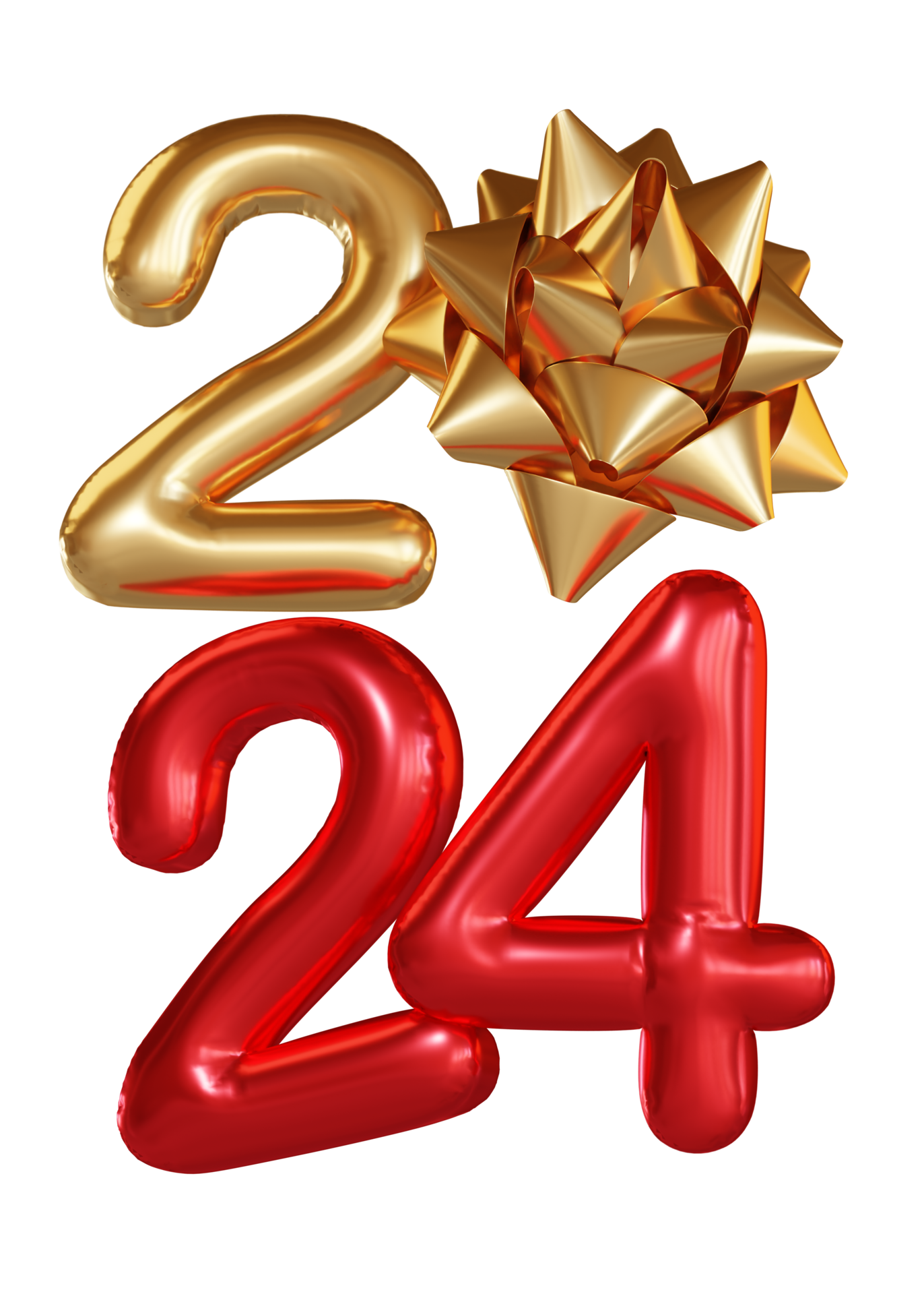Modern Style Red Gold 2024 3D Render Balloon Text With Ribbon Ball modern-style-red-gold-2024-3d-render-balloon-text-with-ribbon-ball