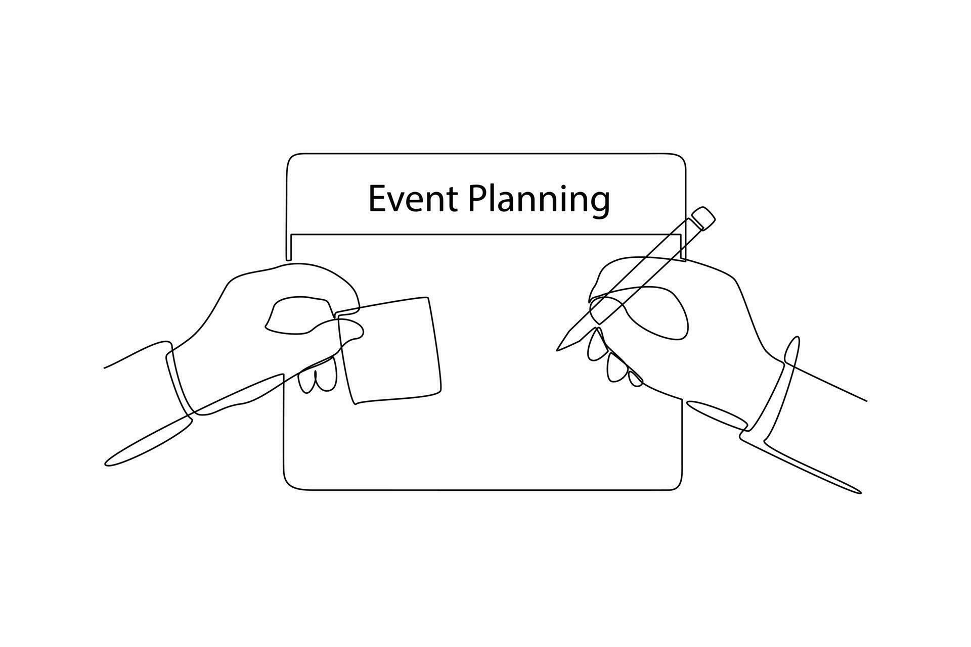 One continuous line drawing of Events, scheduling, creativity. Event management concept ...