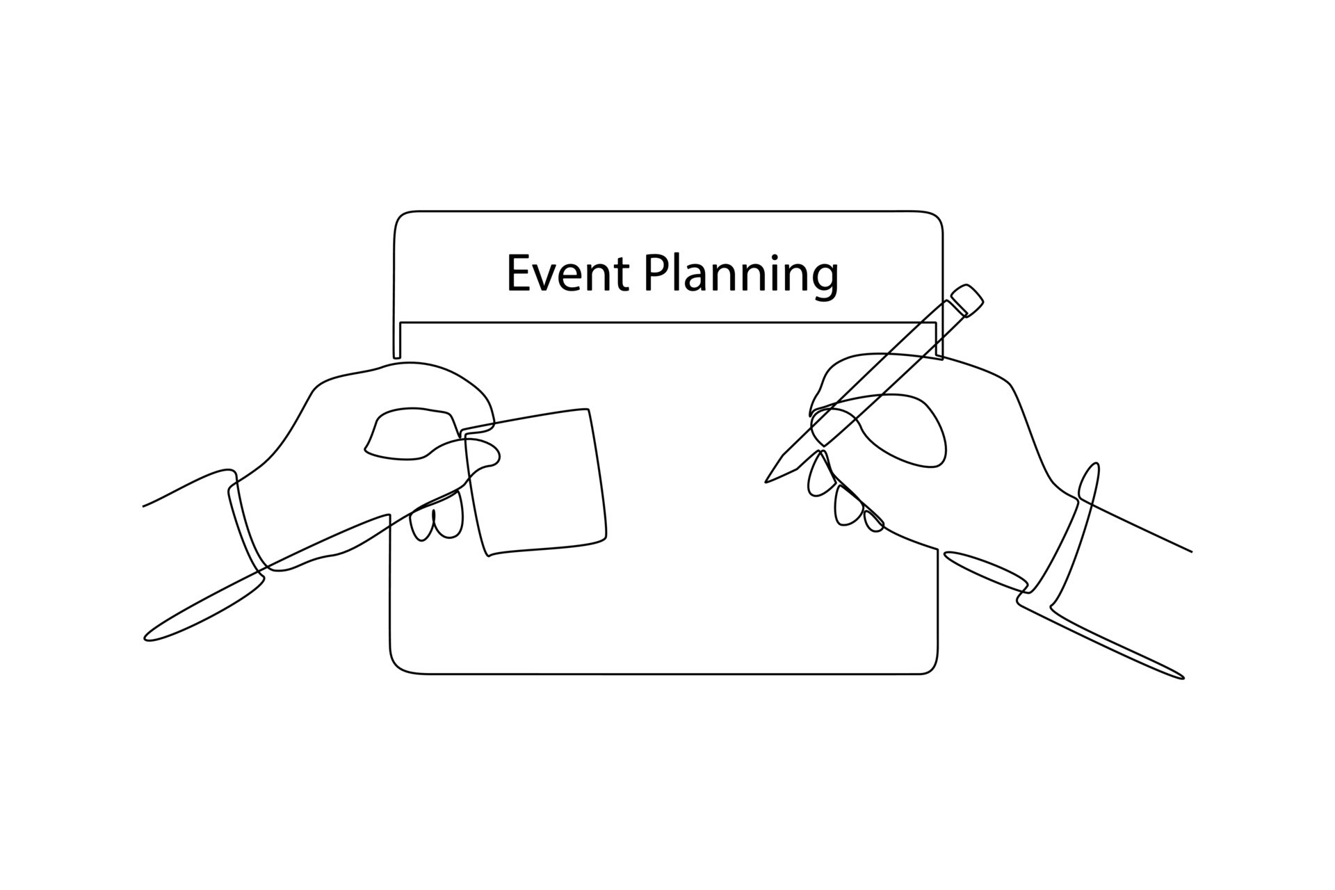 One continuous line drawing of Events, scheduling, creativity. Event management concept ...