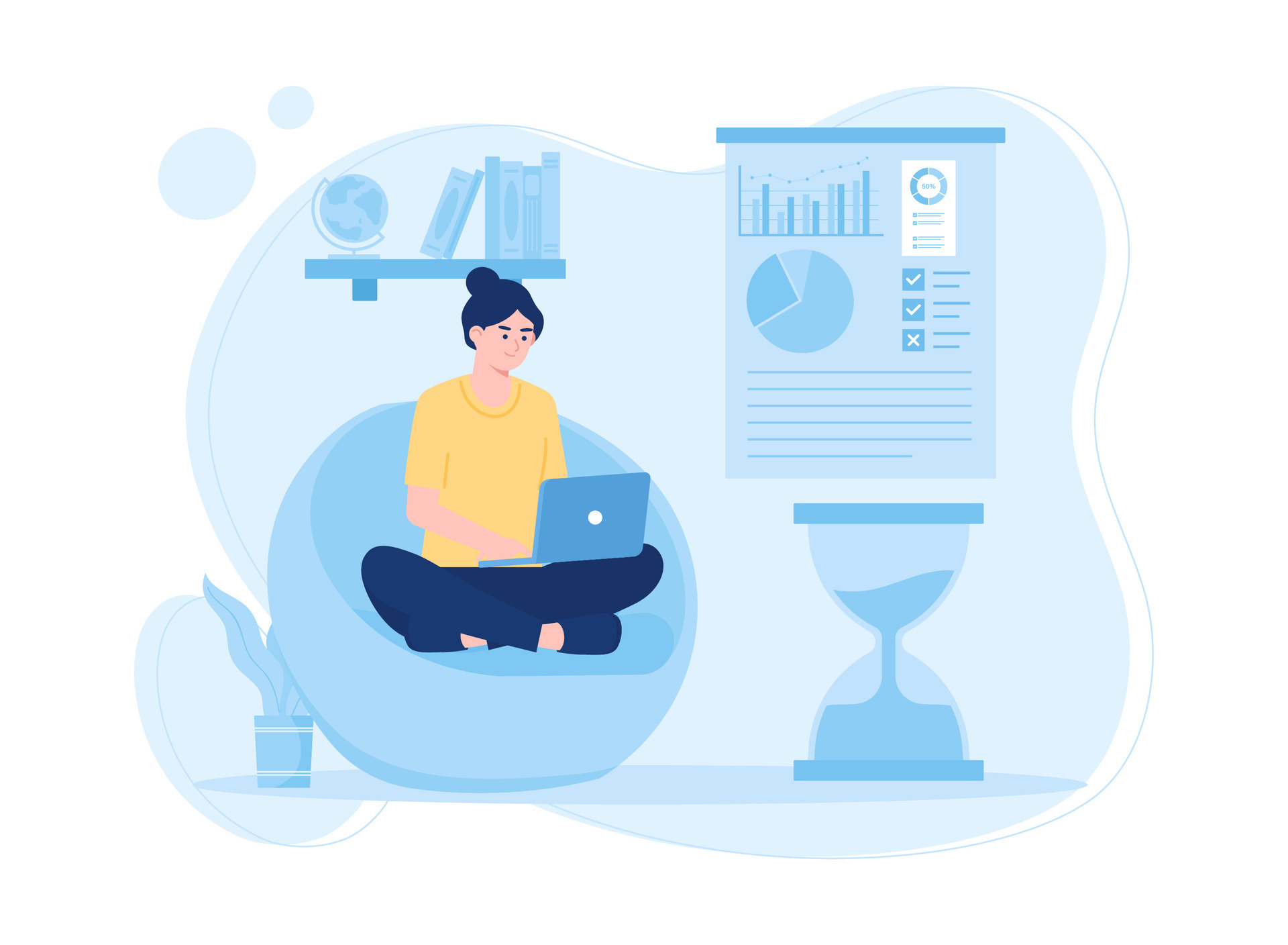 Women work alone from home to speed up work concept flat illustration ... Women work alone from home to speed up work concept flat illustration ...