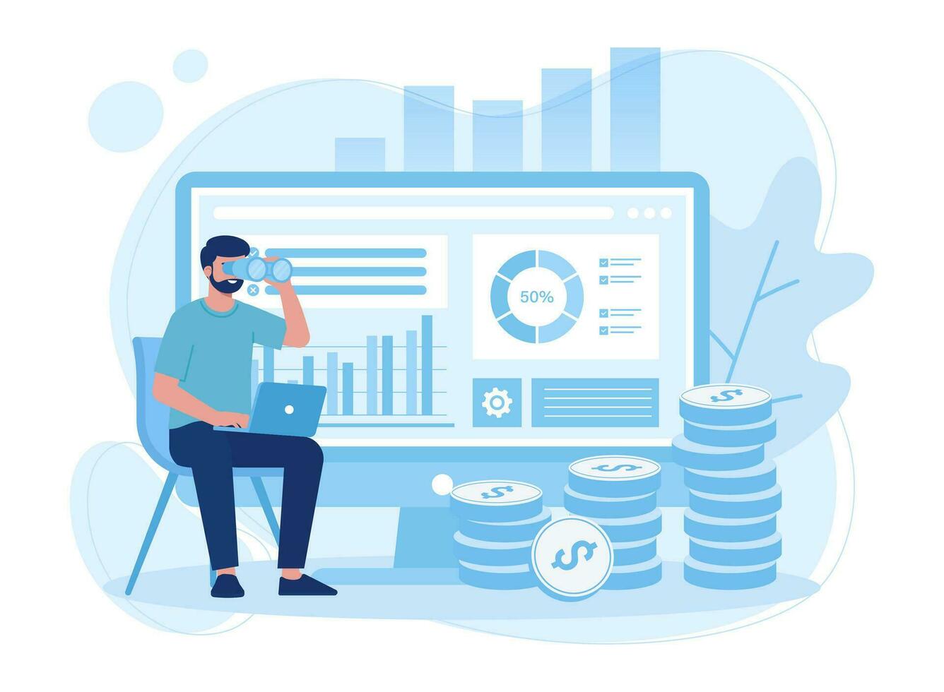 Men do the work and analyze the data themselves concept flat ...