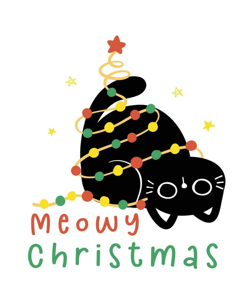 Cute Christmas Black Cats adorned with lights, Meowy Christmas, humor ...