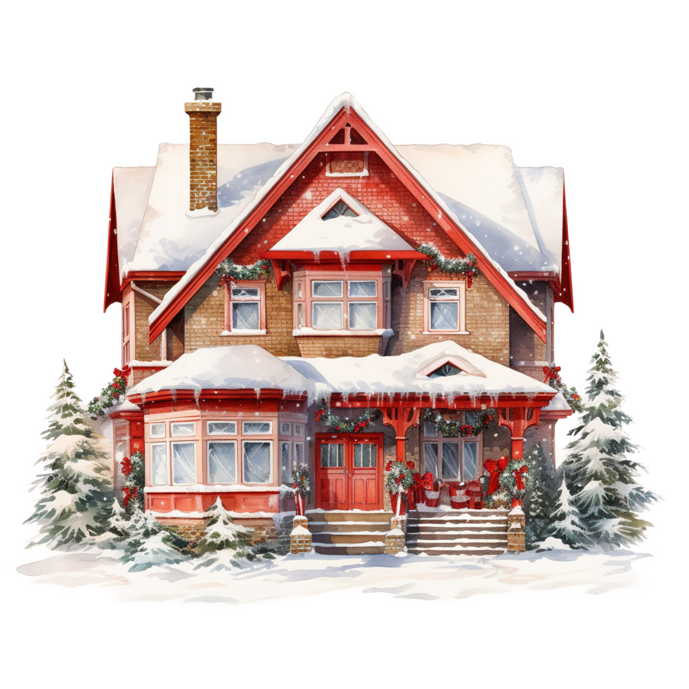 House For Christmas Event Watercolor Style Ai Generated 34713287 Png